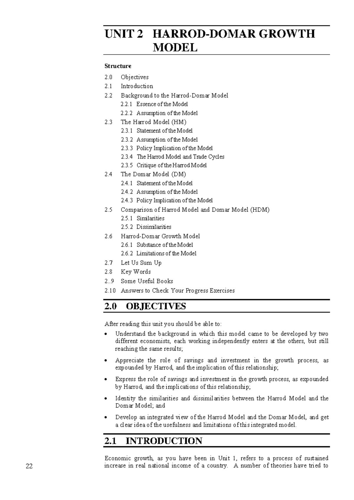 Harrod domar Unit-2 - UNIT 2 HARROD-DOMAR GROWTH MODEL Structure 2 ...
