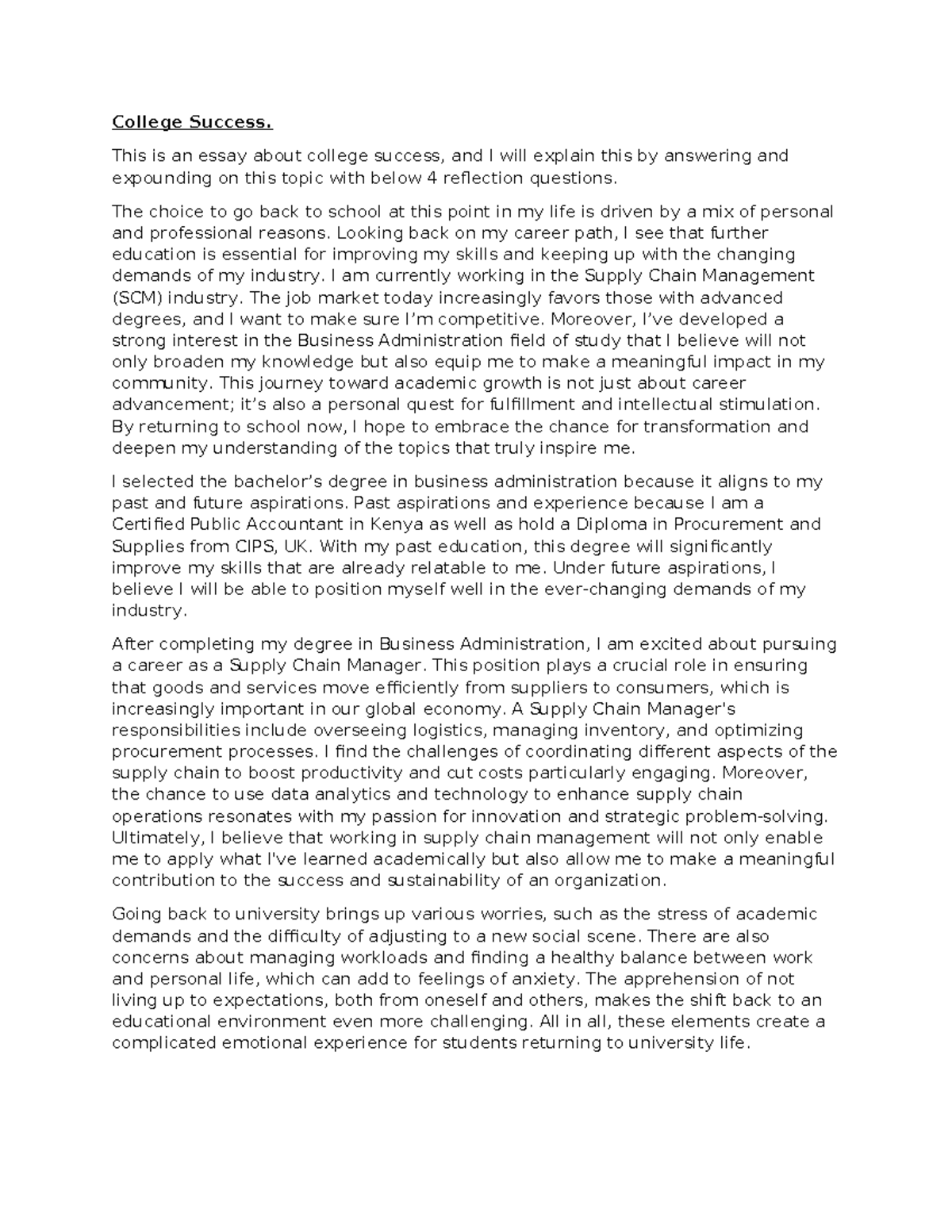 UNIV 1001 - Learning Journal Unit 1 - College Success. This is an essay ...