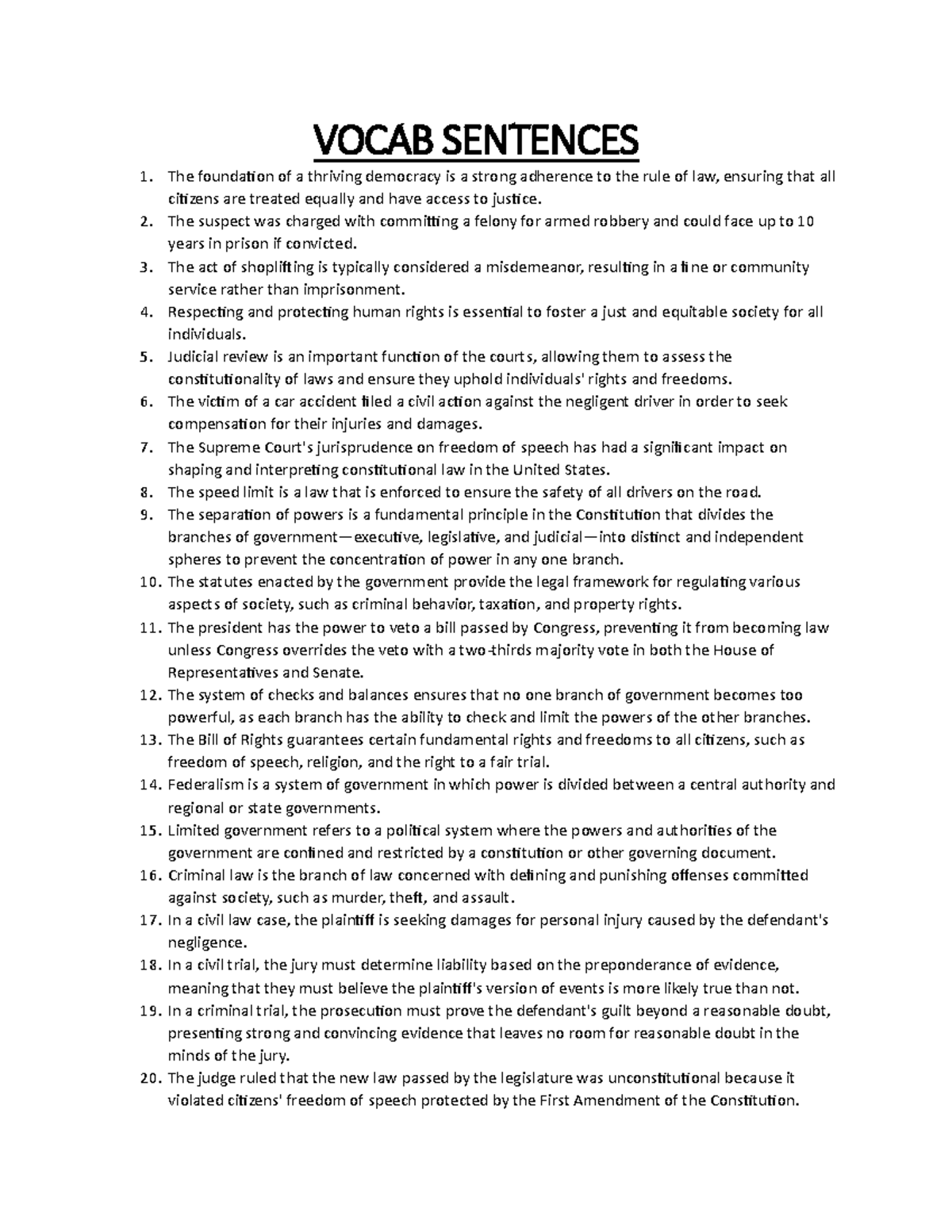 Vocab Sentences - it helps - VOCAB SENTENCES The foundation of a ...