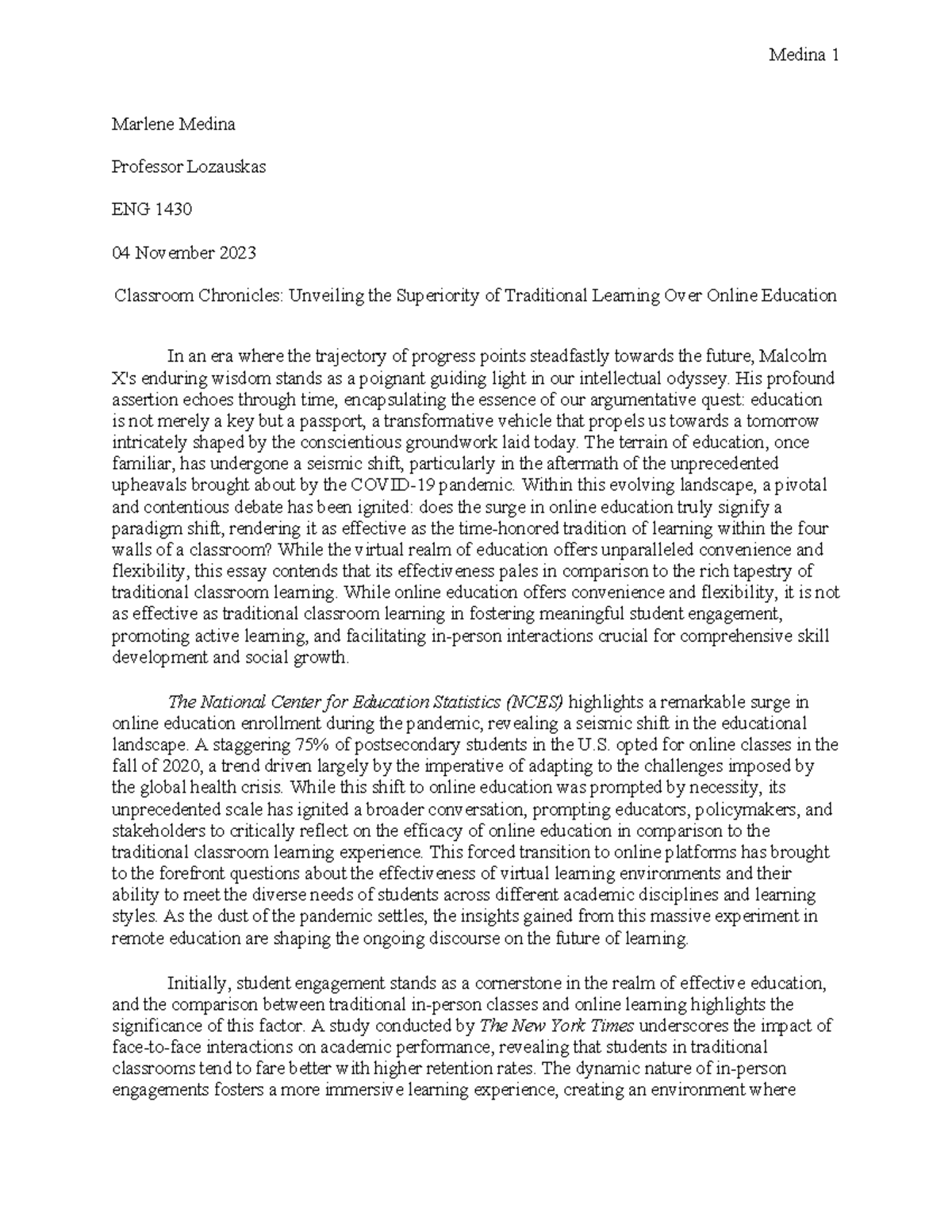 2 draft Argumentative essay - Marlene Medina Professor Lozauskas ENG ...