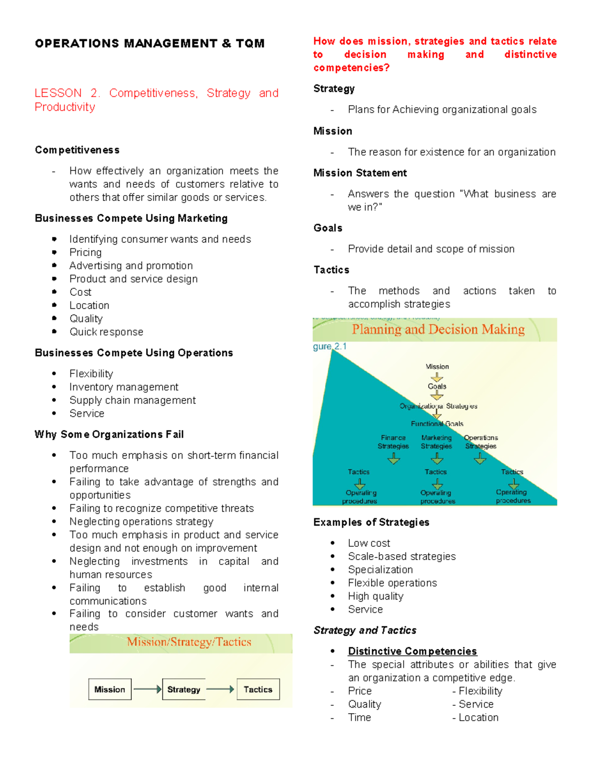OMP L2 - lecture notes - OPERATIONS MANAGEMENT & TQM LESSON 2 ...
