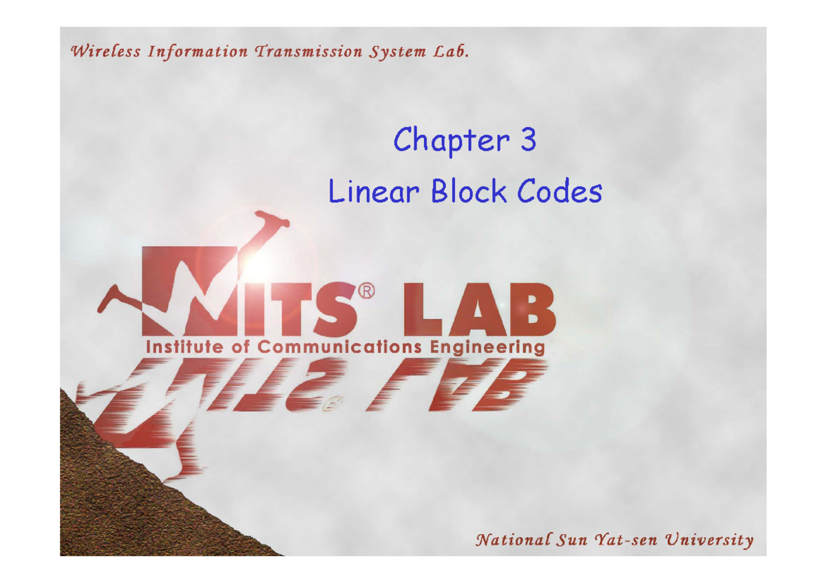 Linear Block Codes Chapter 3 Linear Block Codes Outlines Introduction To Linear Block Codes