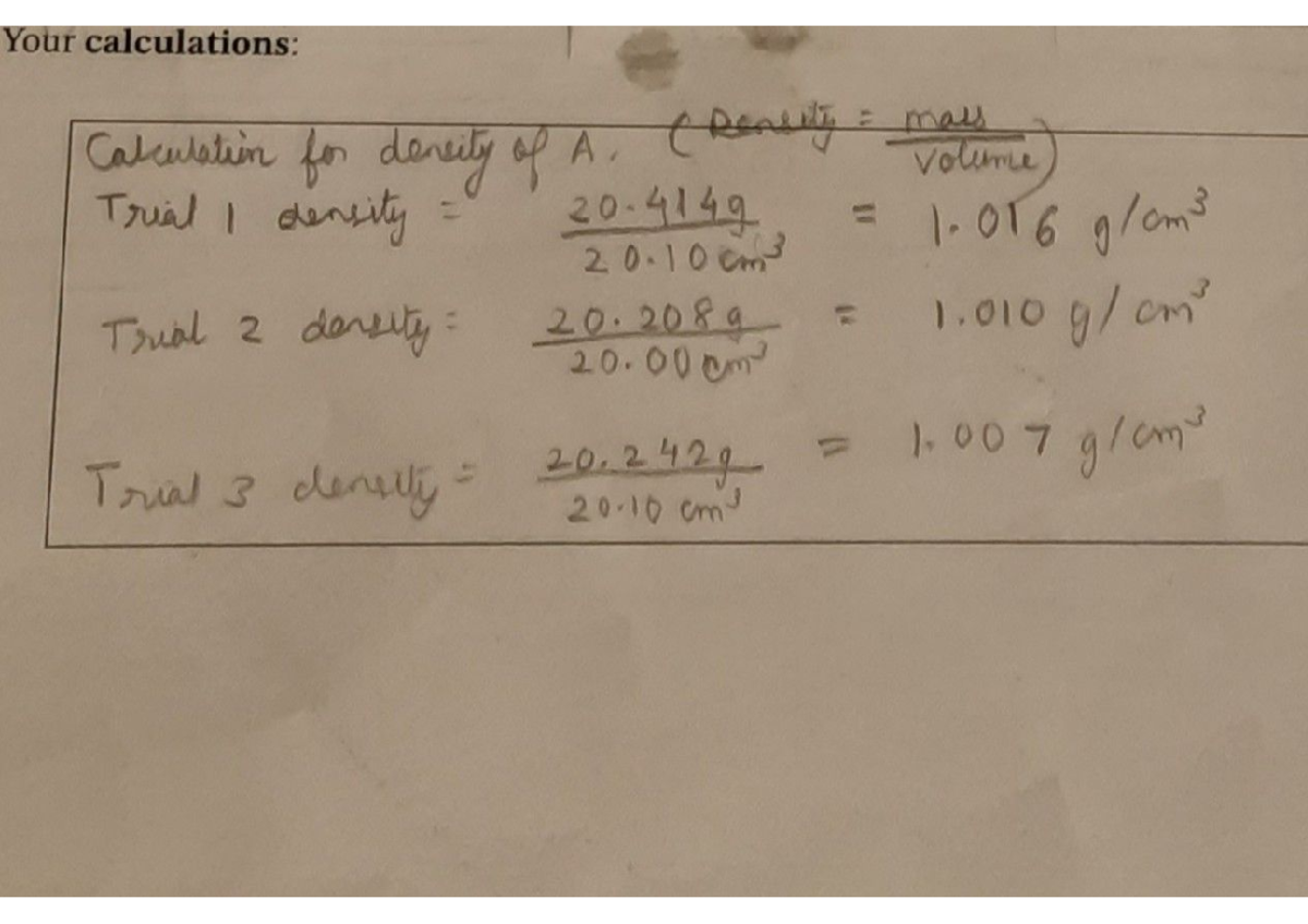 Calculations - need info - CHEM 0110 - Your calculations: Calculation ...