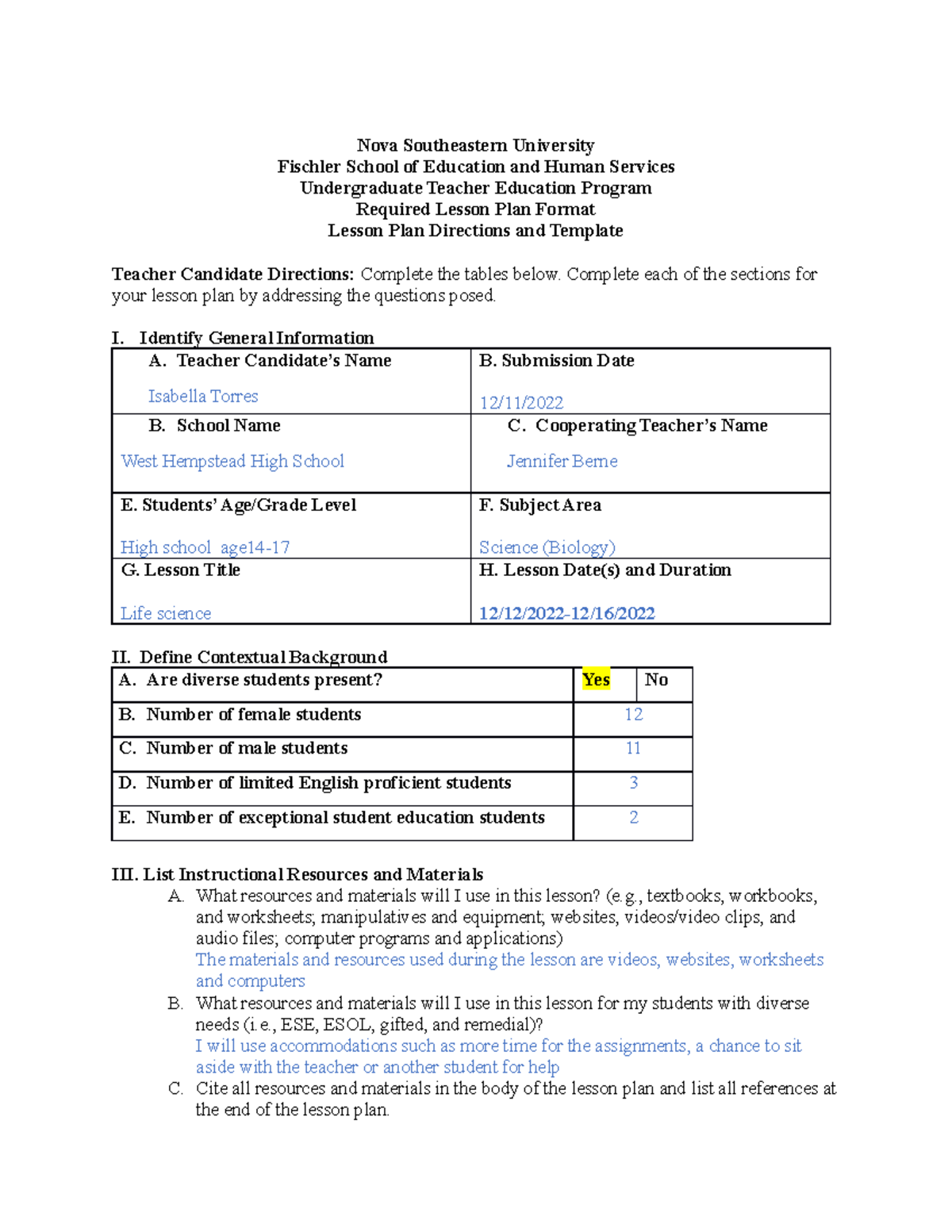 Lesson Plan Template 11 - Nova Southeastern University Fischler School ...