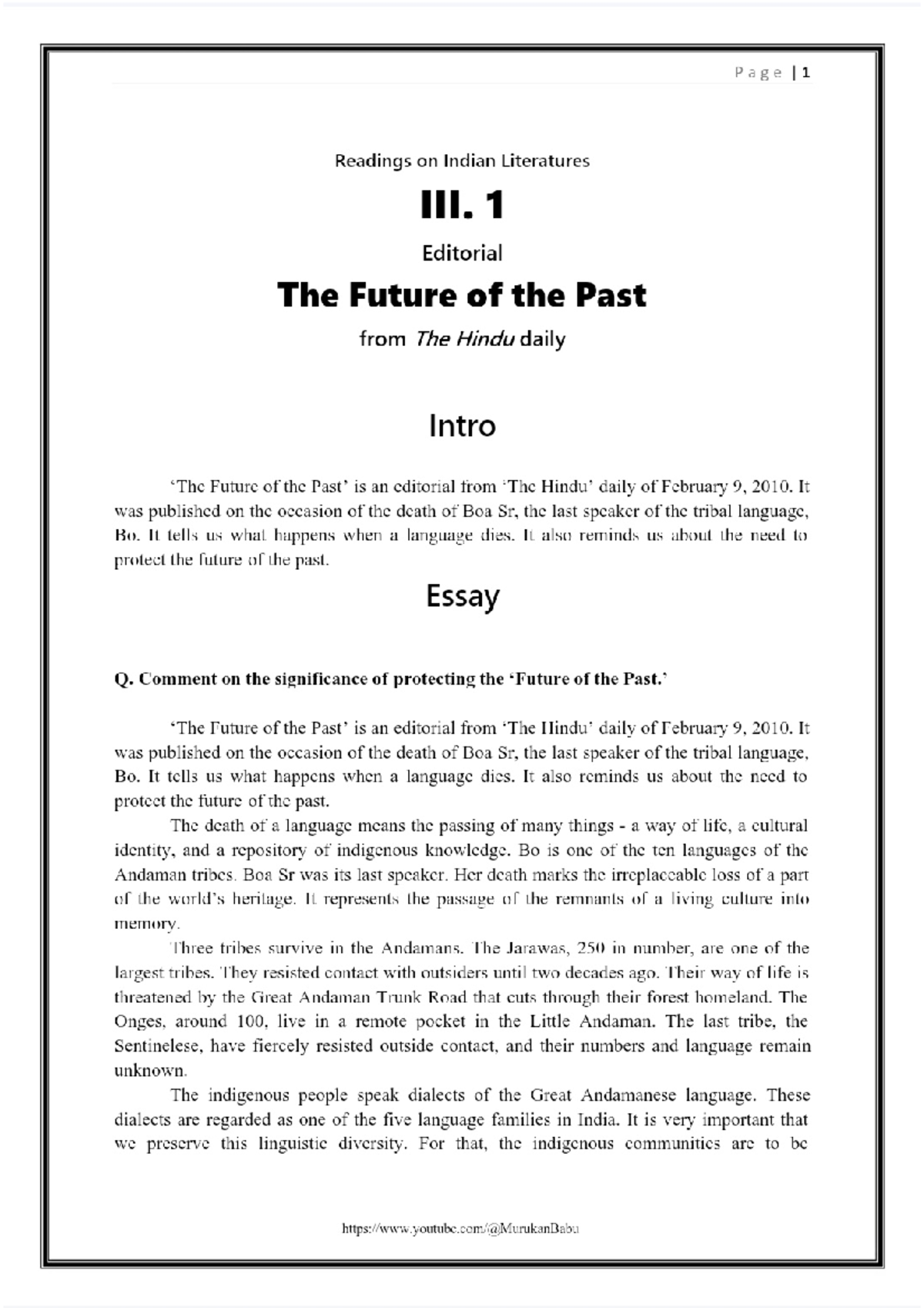 The Future of the Past - Study materials - Page 1 Readings on Indian ...