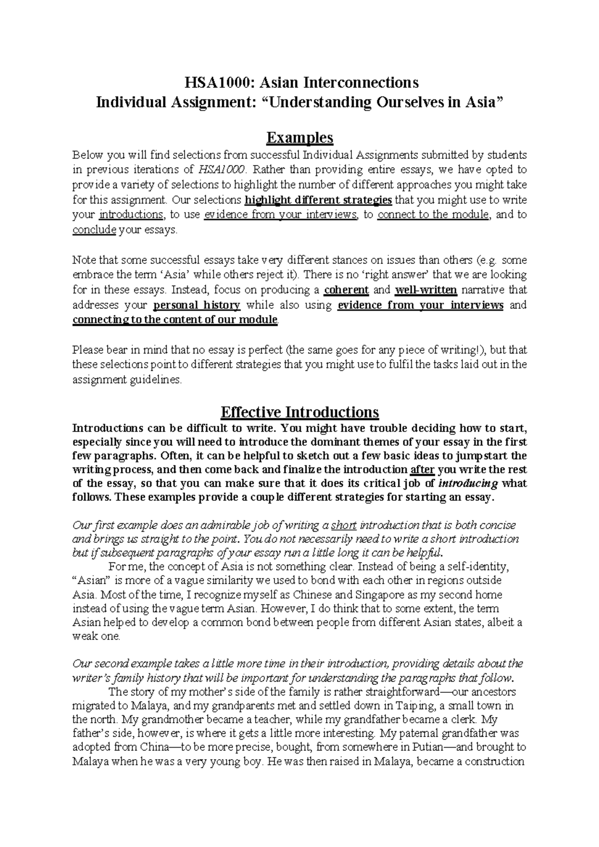 HSA1000 Individual Assignment Examples (Selections) - HSA1000: Asian ...