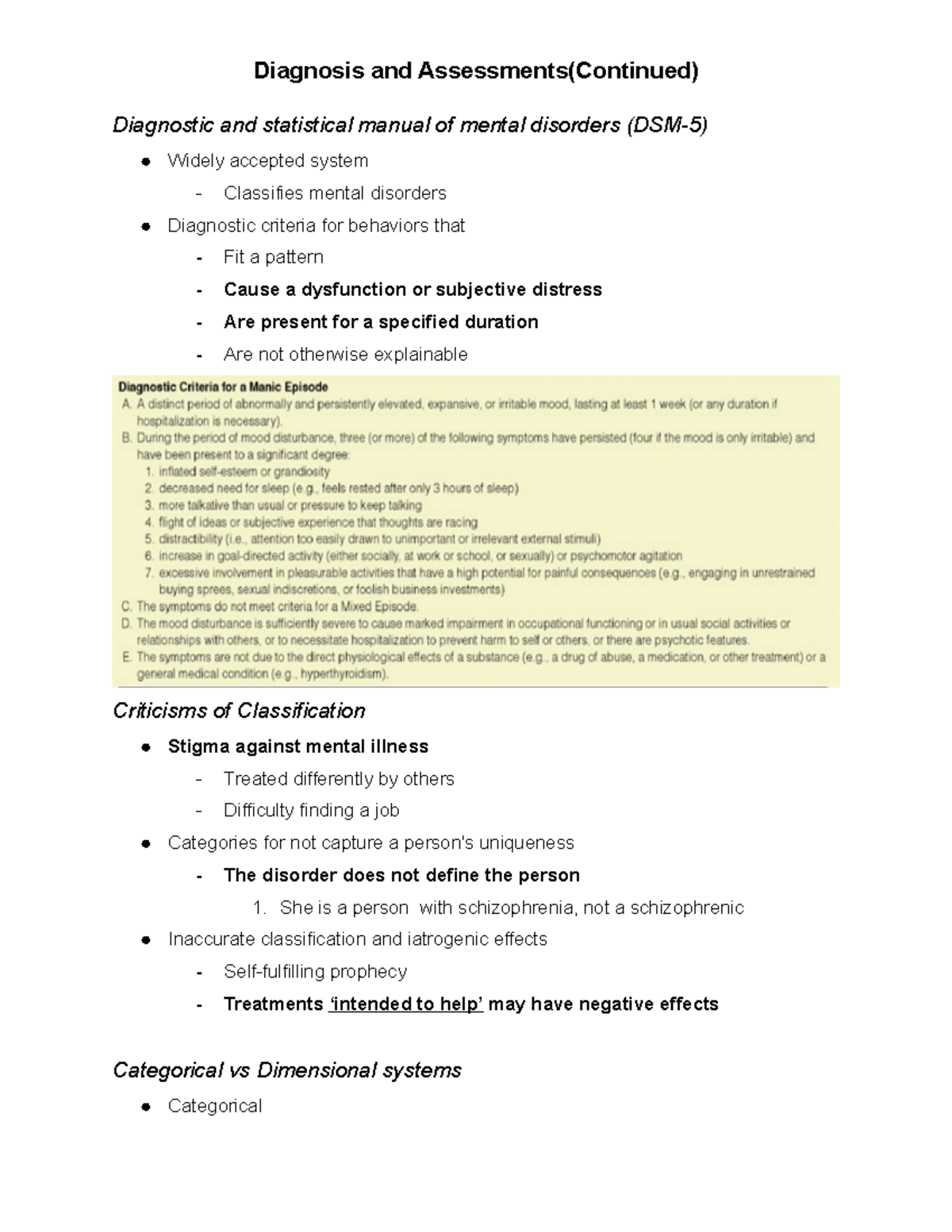 Week 3 Lecture 2 - Diagnosis and Assessments(Continued) Diagnostic and ...