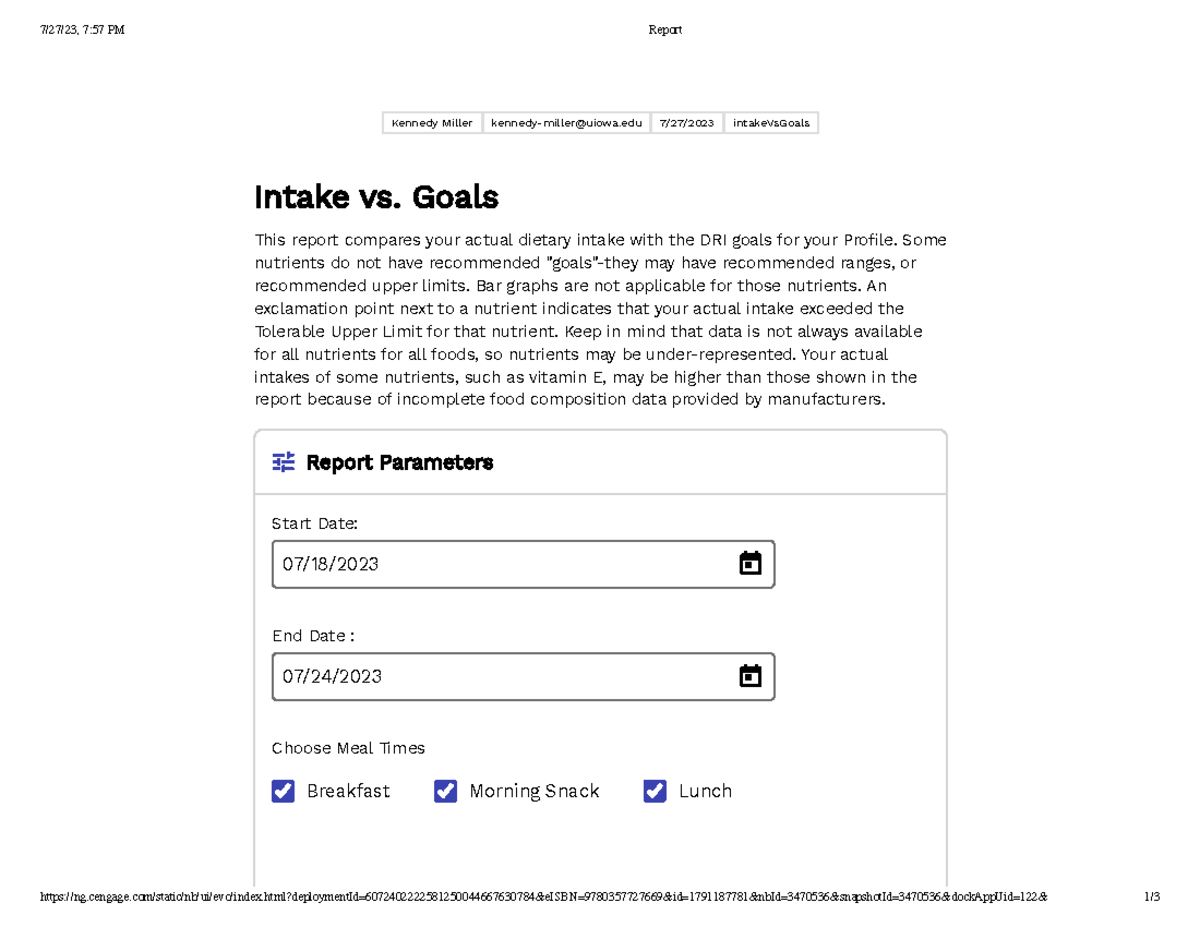 Intake vs Outake - 7/27/23, 7:57 PM Report - Studocu