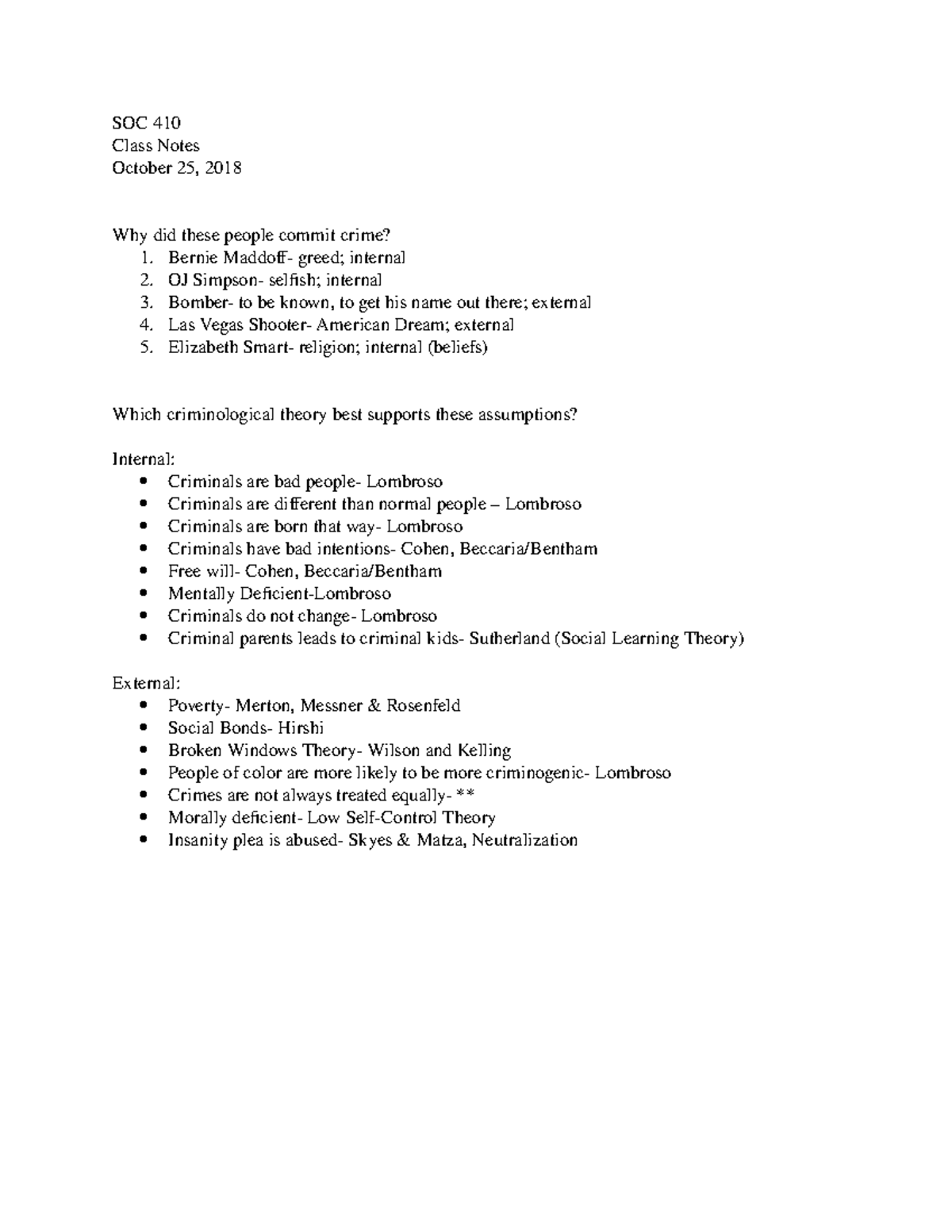 SOC410 0001 October 25 - Professor Amanda Rolle - SOC 410 Class Notes ...