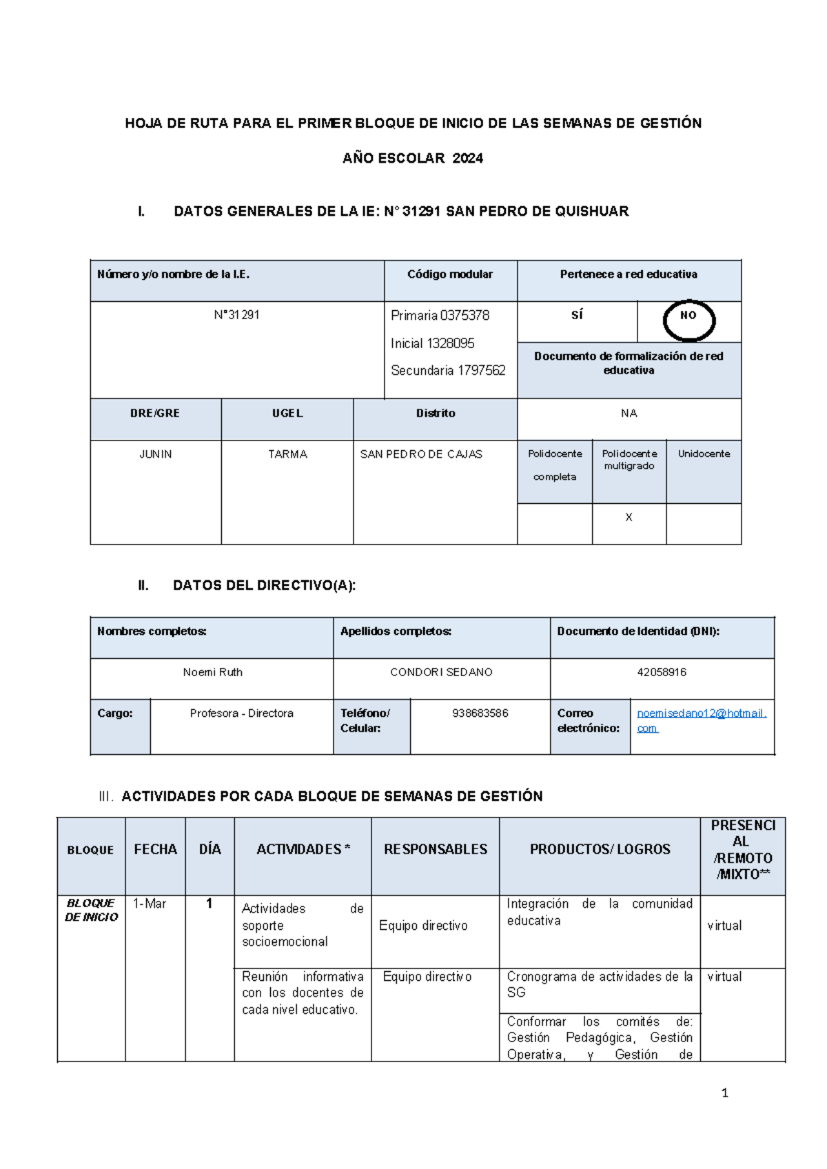HOJA DE RUTA PARA EL Primer Bloque DE Inicio DE LAS Semanas DE Gestión SPQ - HOJA DE RUTA PARA ...