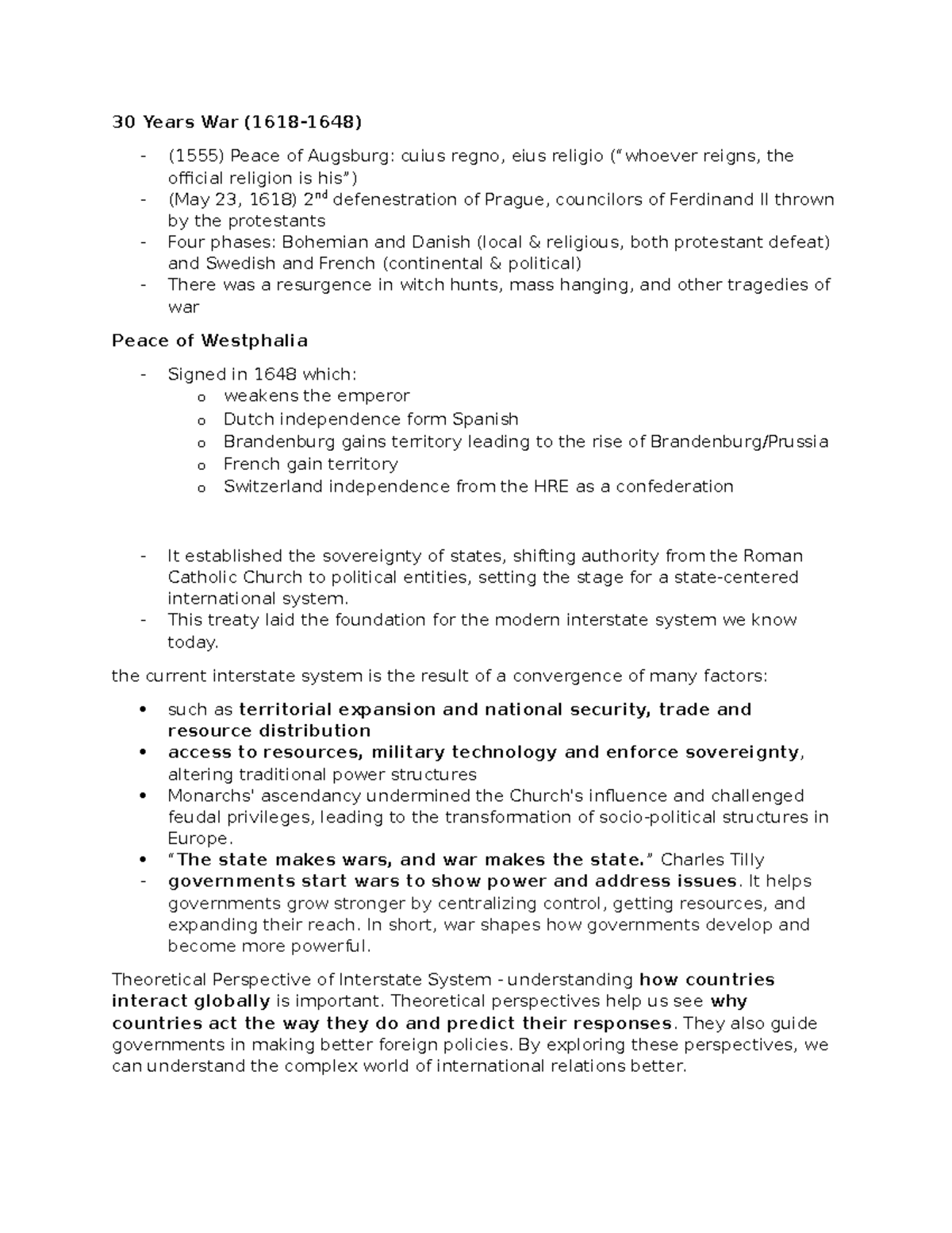 Socsci 032 additional notes - 30 Years War (1618-1648) - (1555) Peace ...