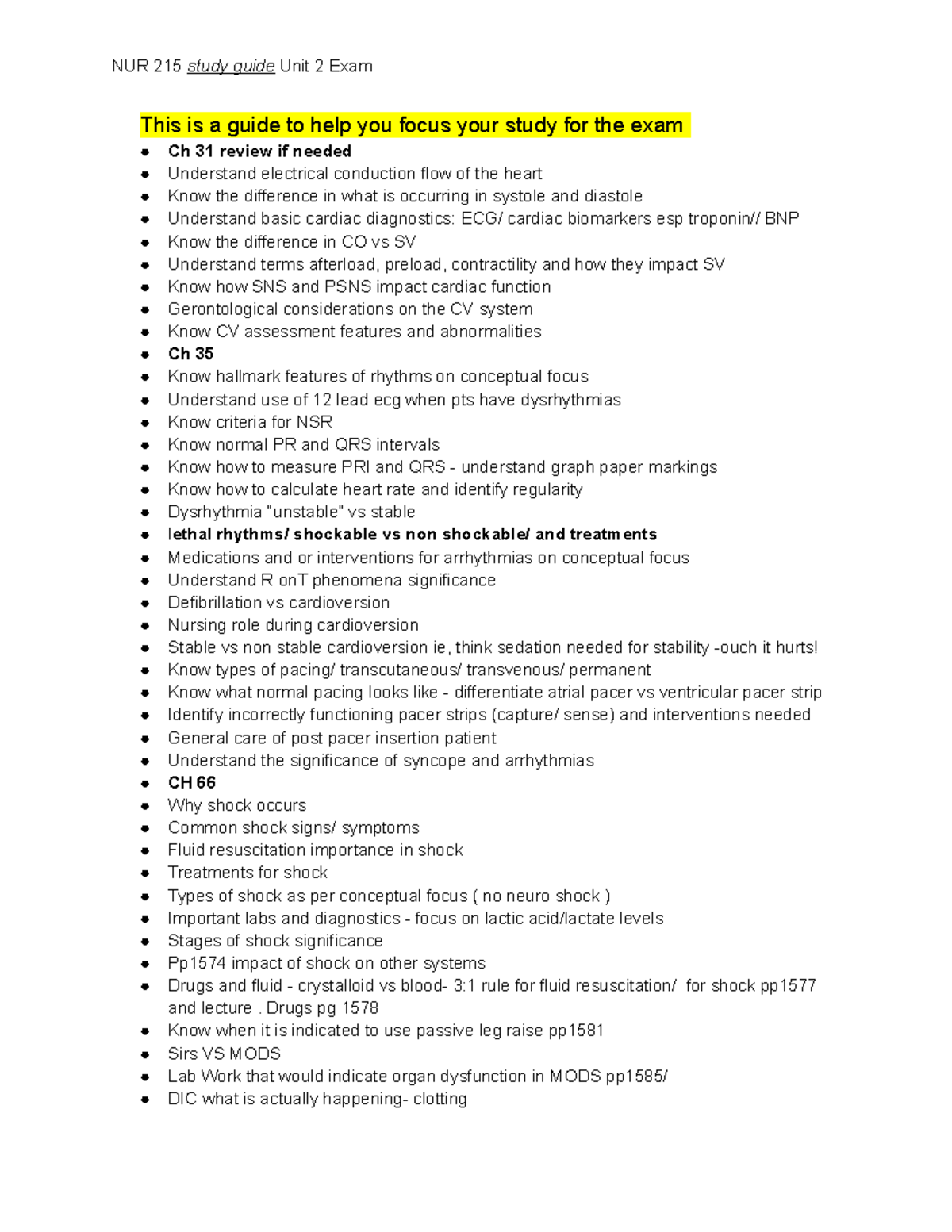 Unit 2 study guide - NUR 215 study guide Unit 2 Exam This is a guide to ...