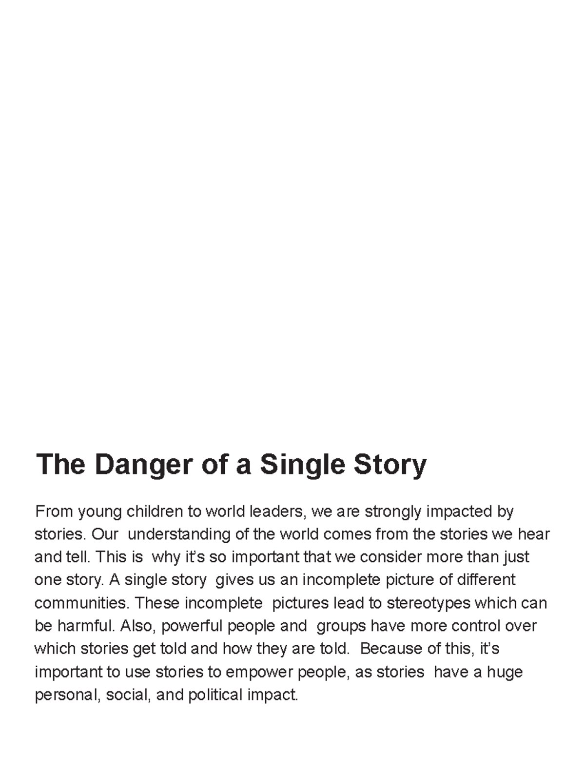 TED Danger of a Single Story Chimamanda Adichie-Transcipt - Transcript ...