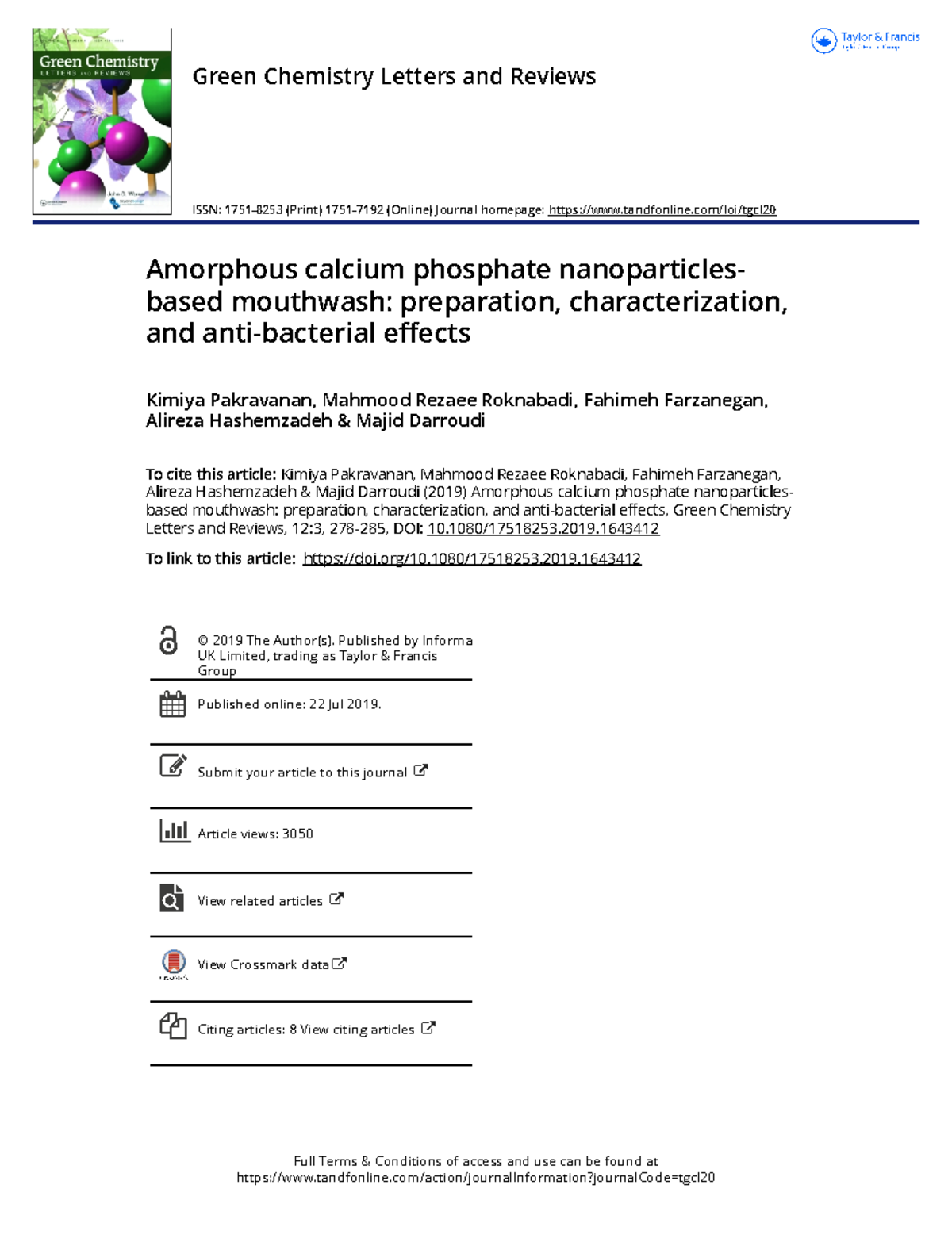 Amorphous calcium phosphate nanoparticles-based mouthwash preparation characterization and - Studocu