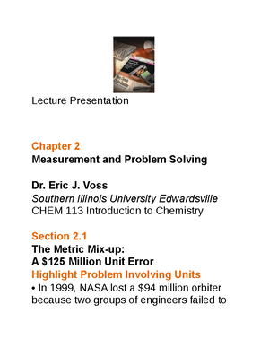 CHEM 113 Chapter 8 - Instructor: Dr. Eric J. Voss - Lecture Presentation Chapter 8 Quantities in ...