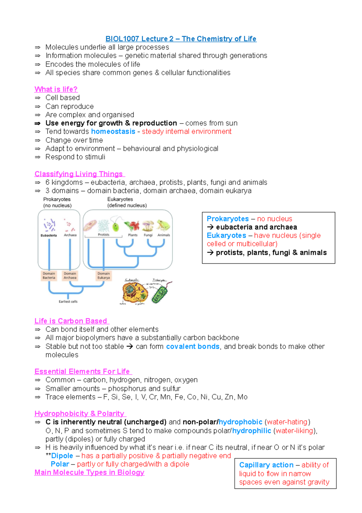 From Molecules to Ecosystems BIOL1007 - BIOL1007 Lecture 2 – The ...
