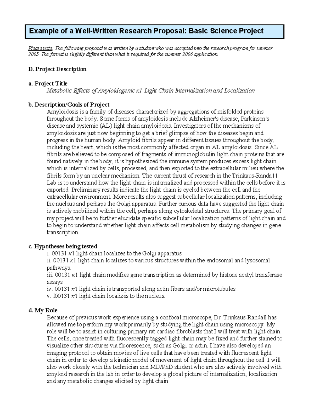 Enrichment student proposals basic science - Example of a Research ...
