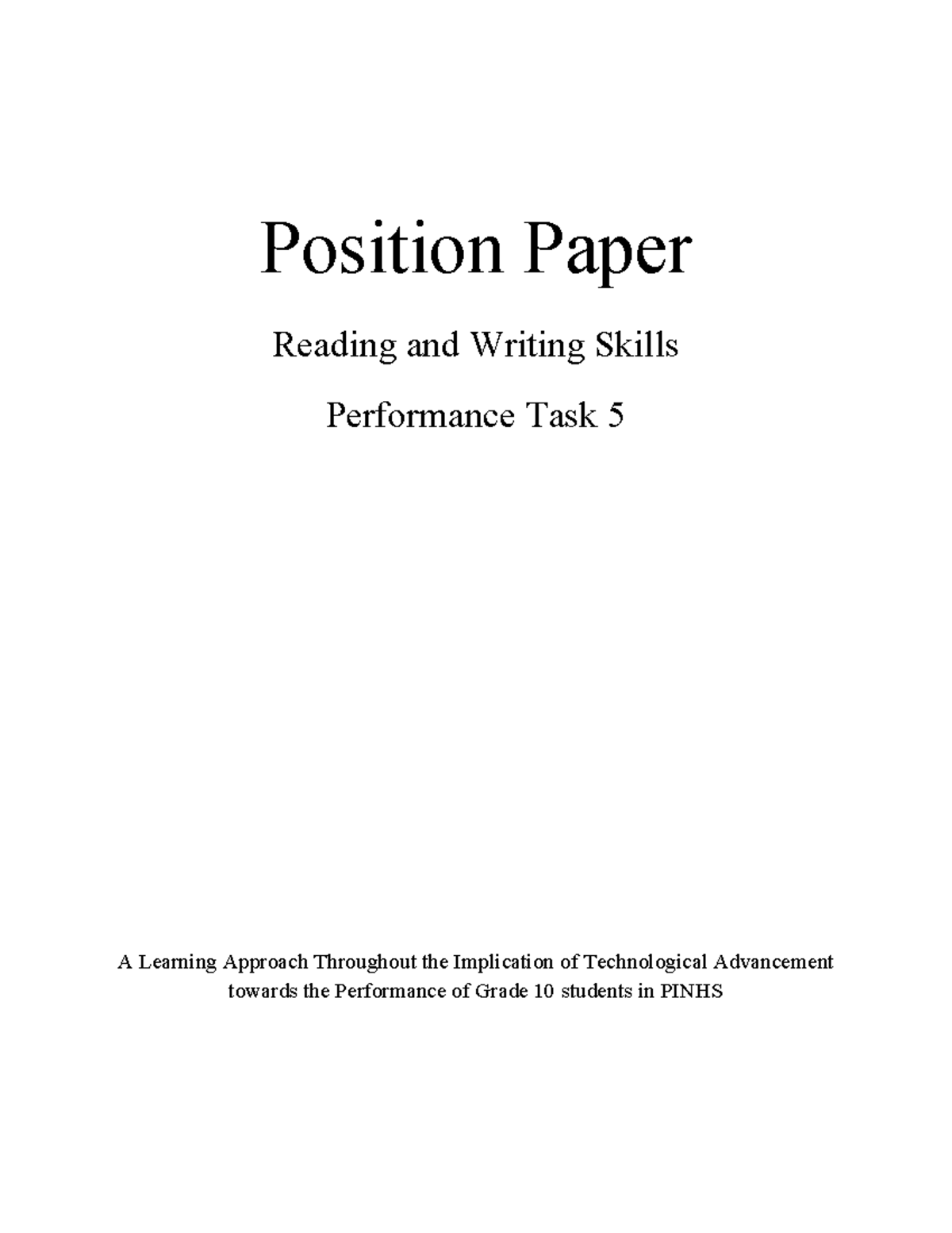 Position Paper - Position Paper Reading and Writing Skills Performance ...