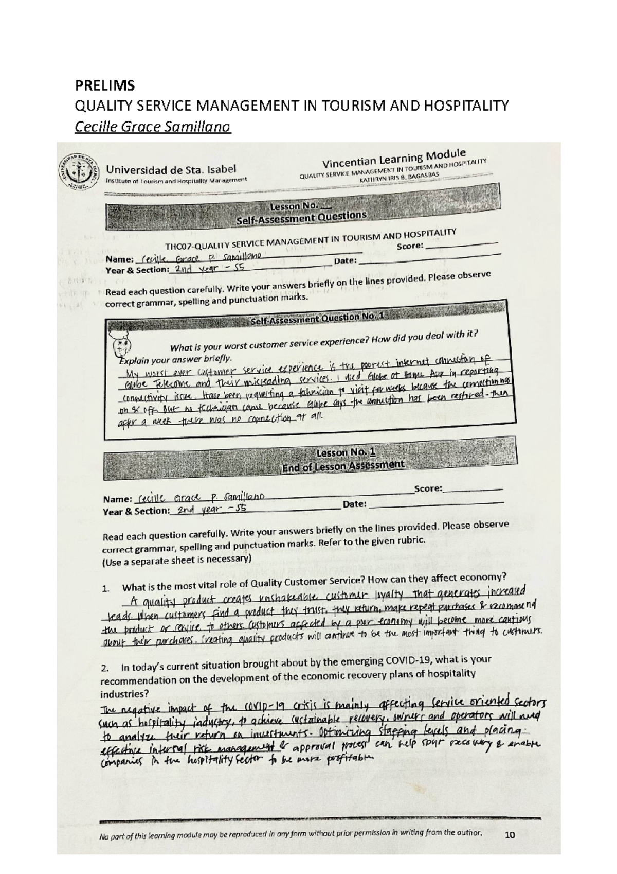 Prelims-QSM - Quality Service - PRELIMS QUALITY SERVICE MANAGEMENT IN TOURISM AND HOSPITALITY ...