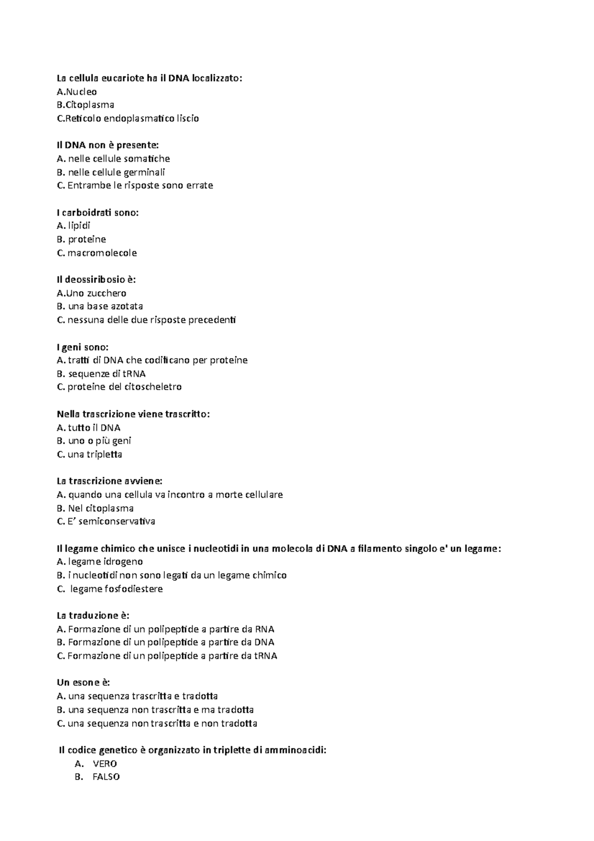 Prova Esame OFA di BIOLOGIA 2022 - La cellula eucariote ha il DNA ...