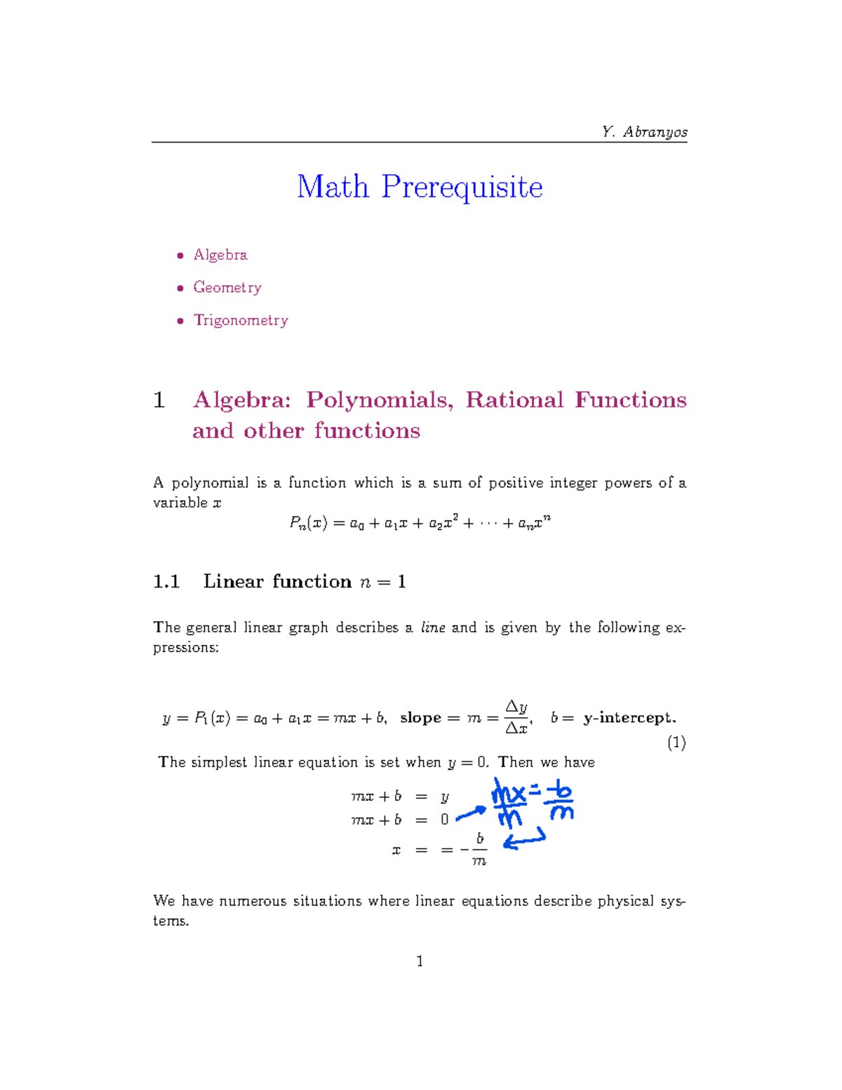 Math review - Y. Abranyos Math Prerequisite Algebra Geometry ...
