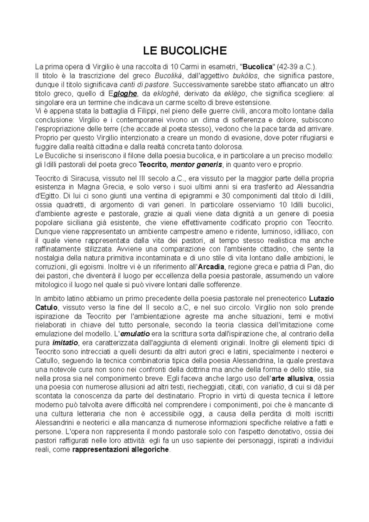 LE Bucoliche - LE BUCOLICHE La prima opera di Virgilio è una raccolta ...