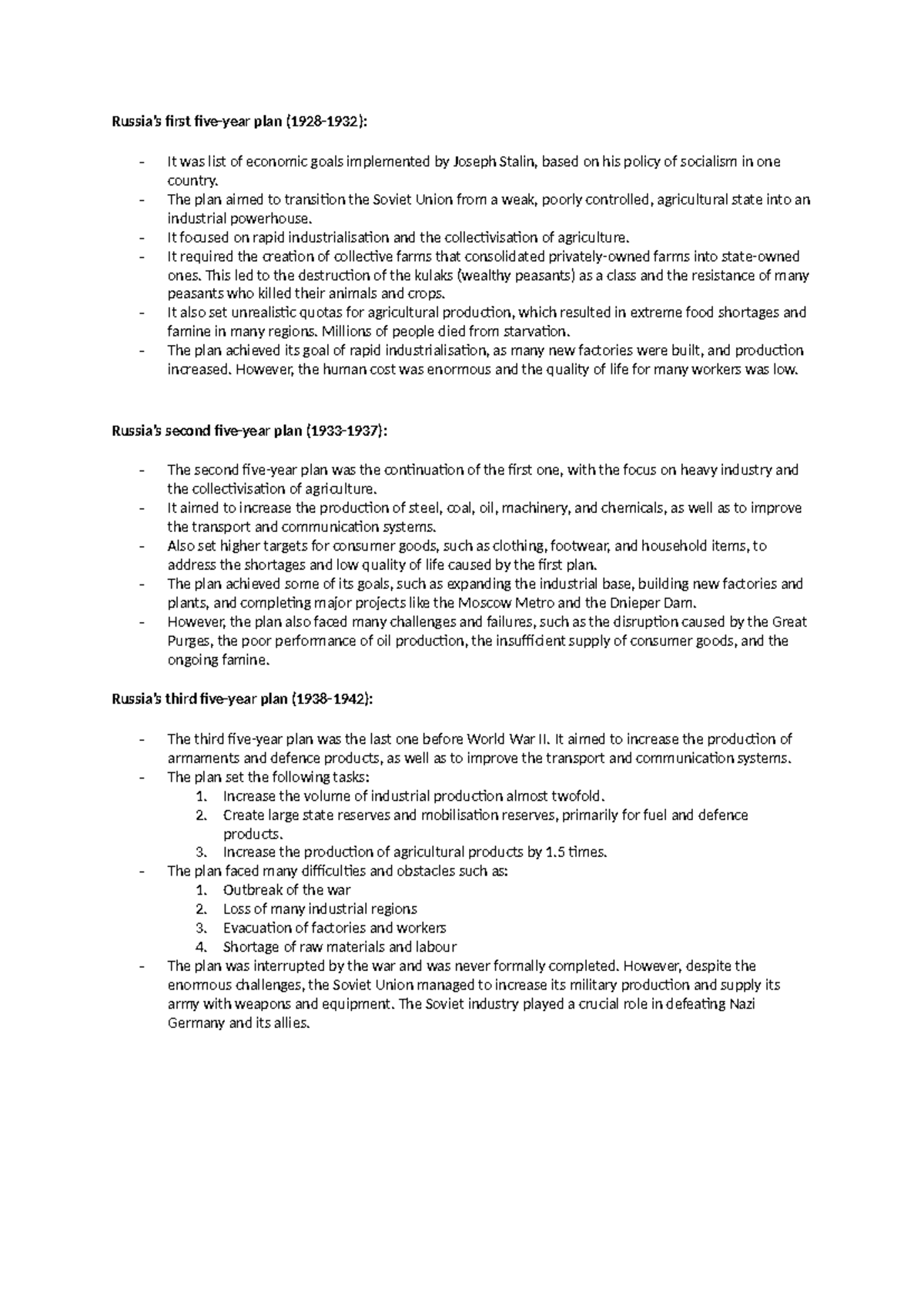 Russias First 3 five year plans - Russia’s first five-year plan (1928 ...