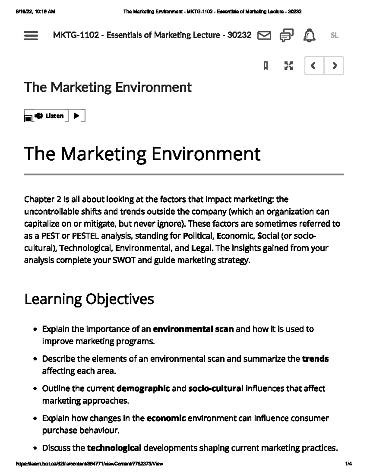 Ch2 Marketing Environment Overview - MKTG 1102 - Studocu