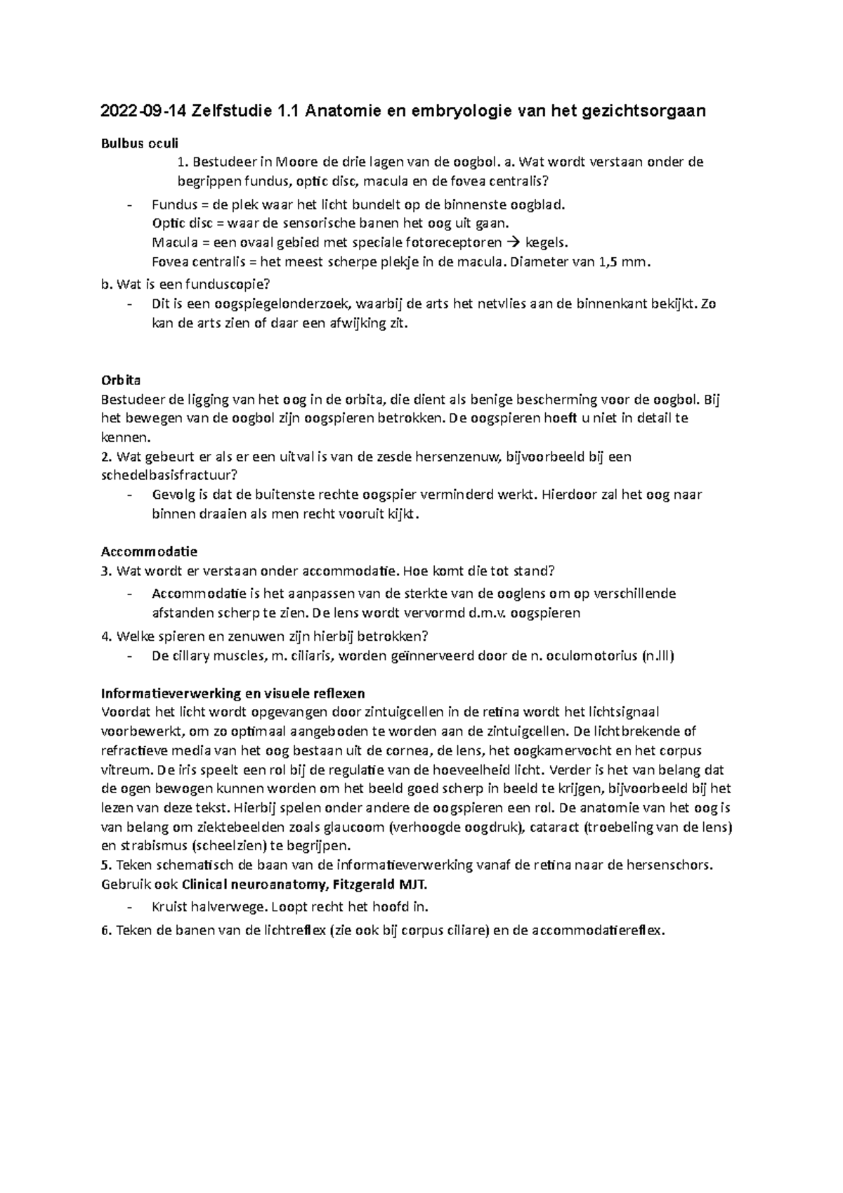 2022-09-14 Zelfstudie 1.1 Anatomie en embryologie van het ...