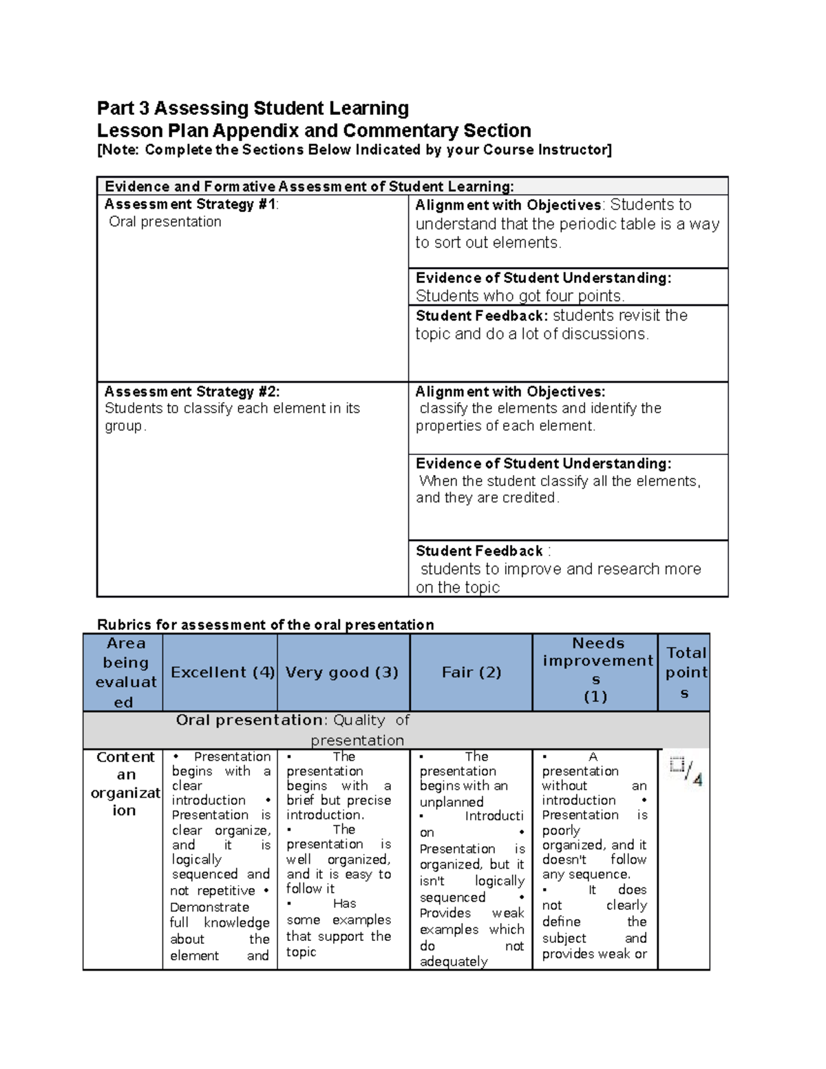 Part 3 Assessing Student Learning - Part 3 Assessing Student Learning ...
