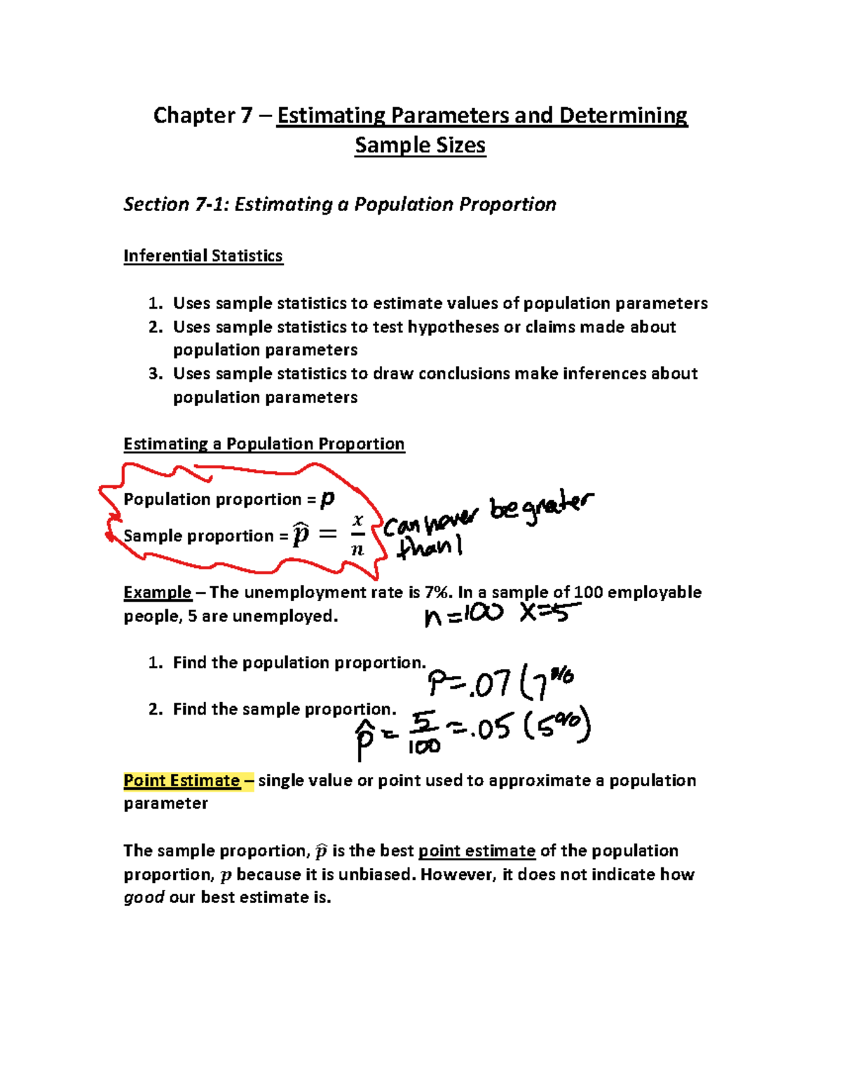 Notes; Sec 7-1-4 - Chapter 7 – Estimating Parameters and Determining ...