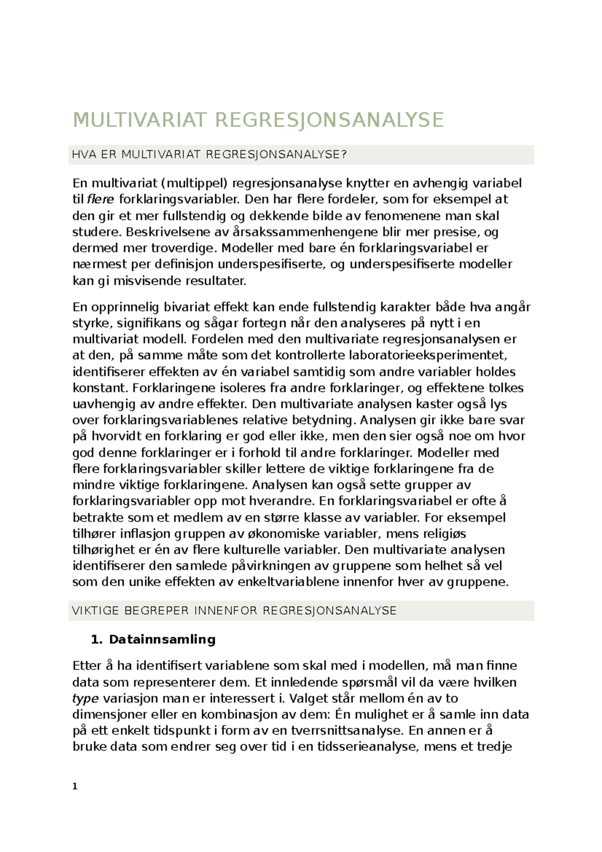 Multivariat-regresjonsanalyse - MULTIVARIAT REGRESJONSANALYSE HVA ER ...