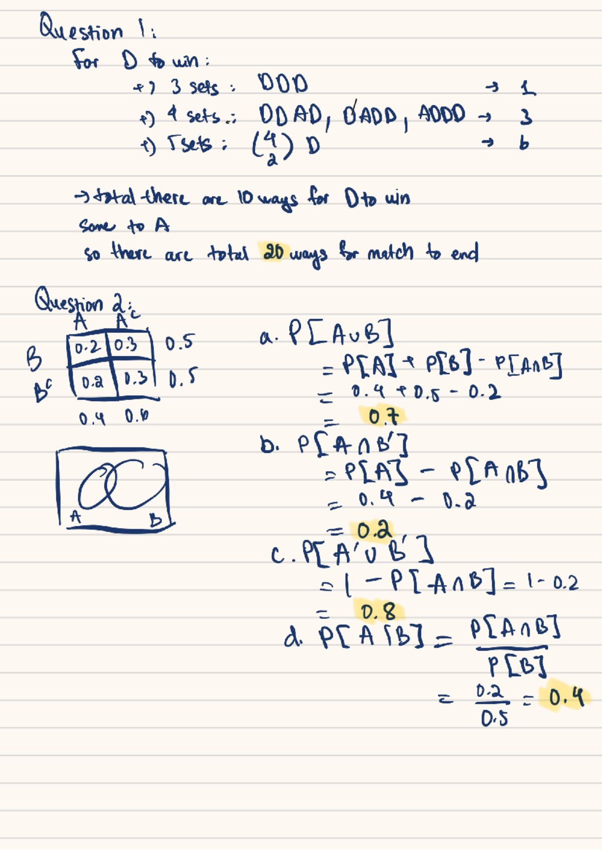 Fall24 Disc1 - It is a STAT prep - Question 1: for D to win: 3 sets: 1 ...