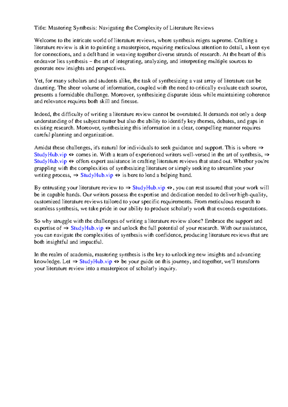 Synthesis In Literature Review - Title: Mastering Synthesis: Navigating ...