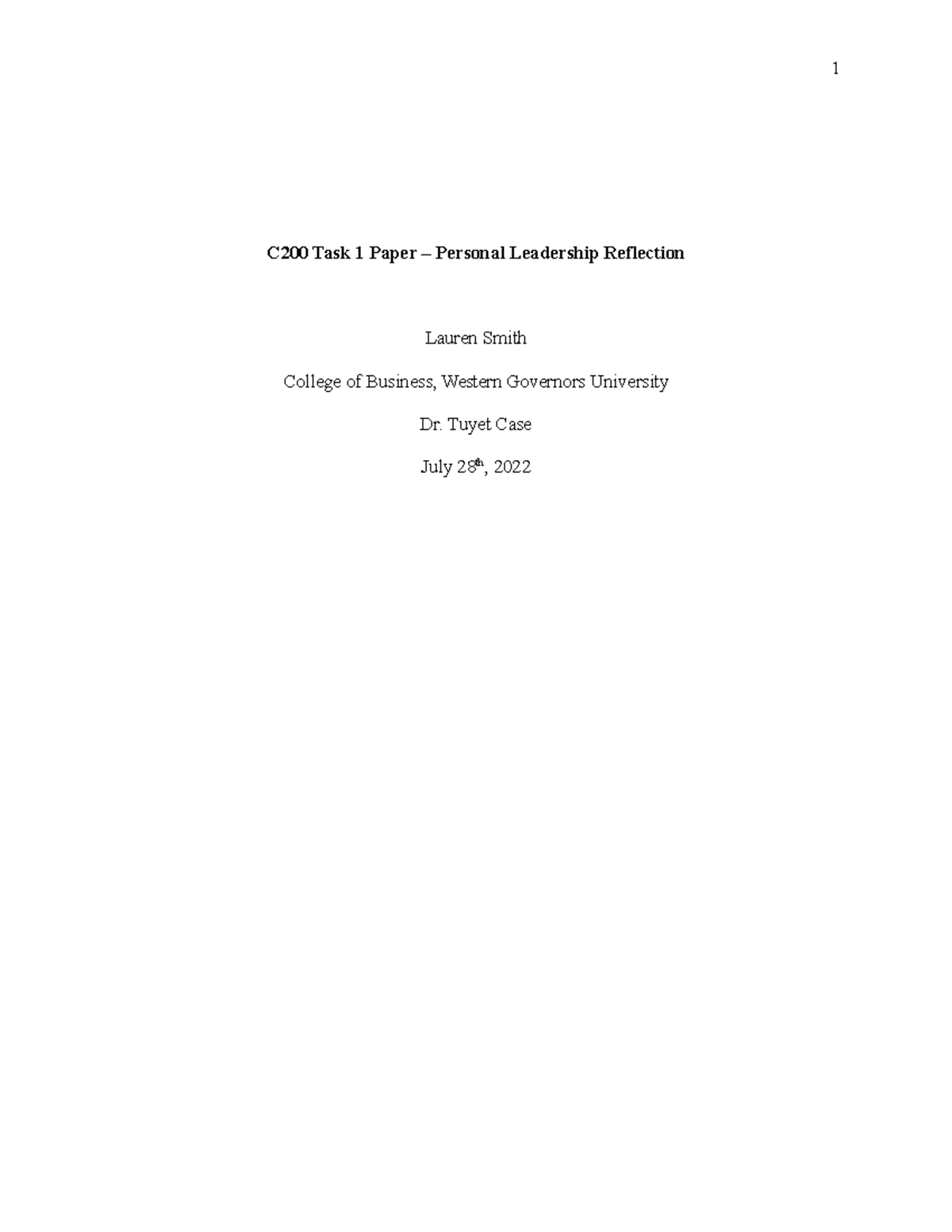 C200 Lauren Smith Task 1 Paper - C200 Task 1 Paper – Personal ...