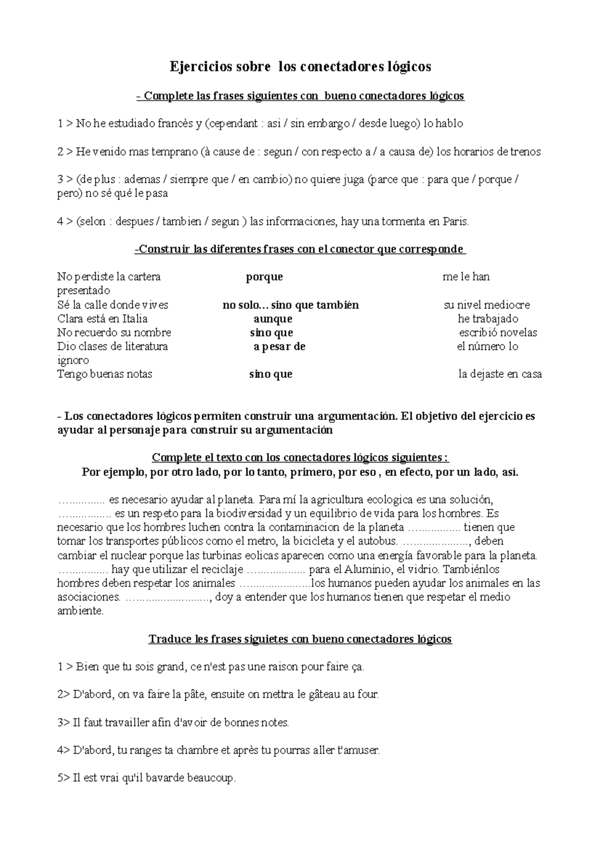 Ejercicios-conectadores - Ejercicios sobre los conectadores lógicos ...