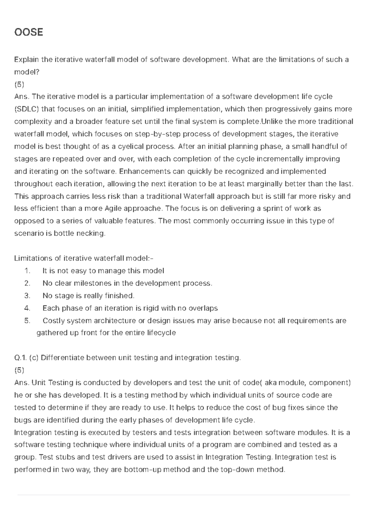 OOSE - 1. 2. 3. 4. 5. OOSE Explain the iterative waterfall model of software development. What ...