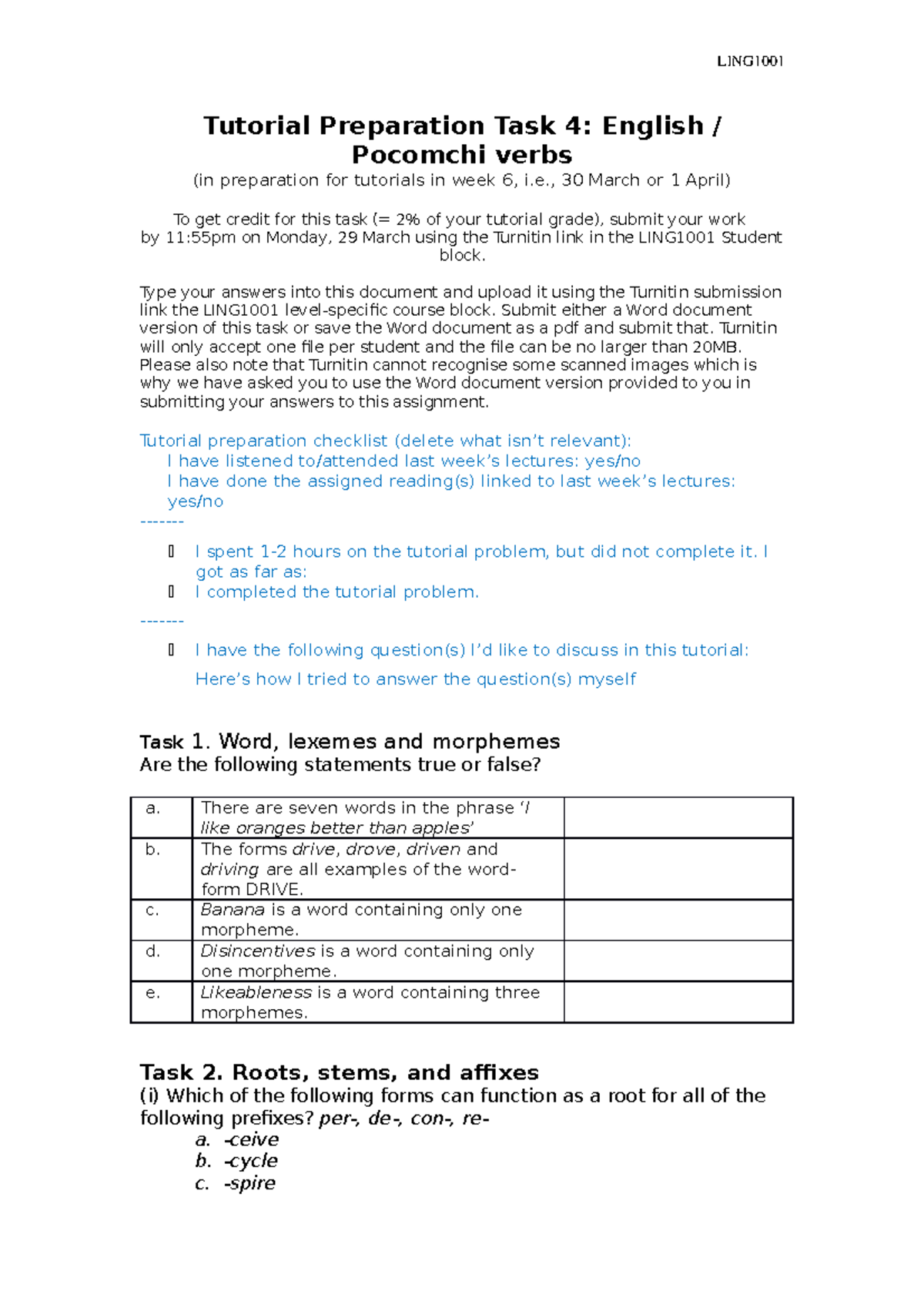 LING1001 Week 6 tute problem 2021 - LING Tutorial Preparation Task 4 ...