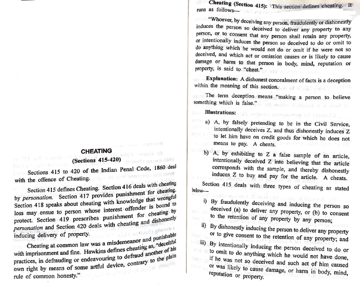Cheating - CHEATING (Sections 415-420) d 1860 deal Sections 415 to 420 ...