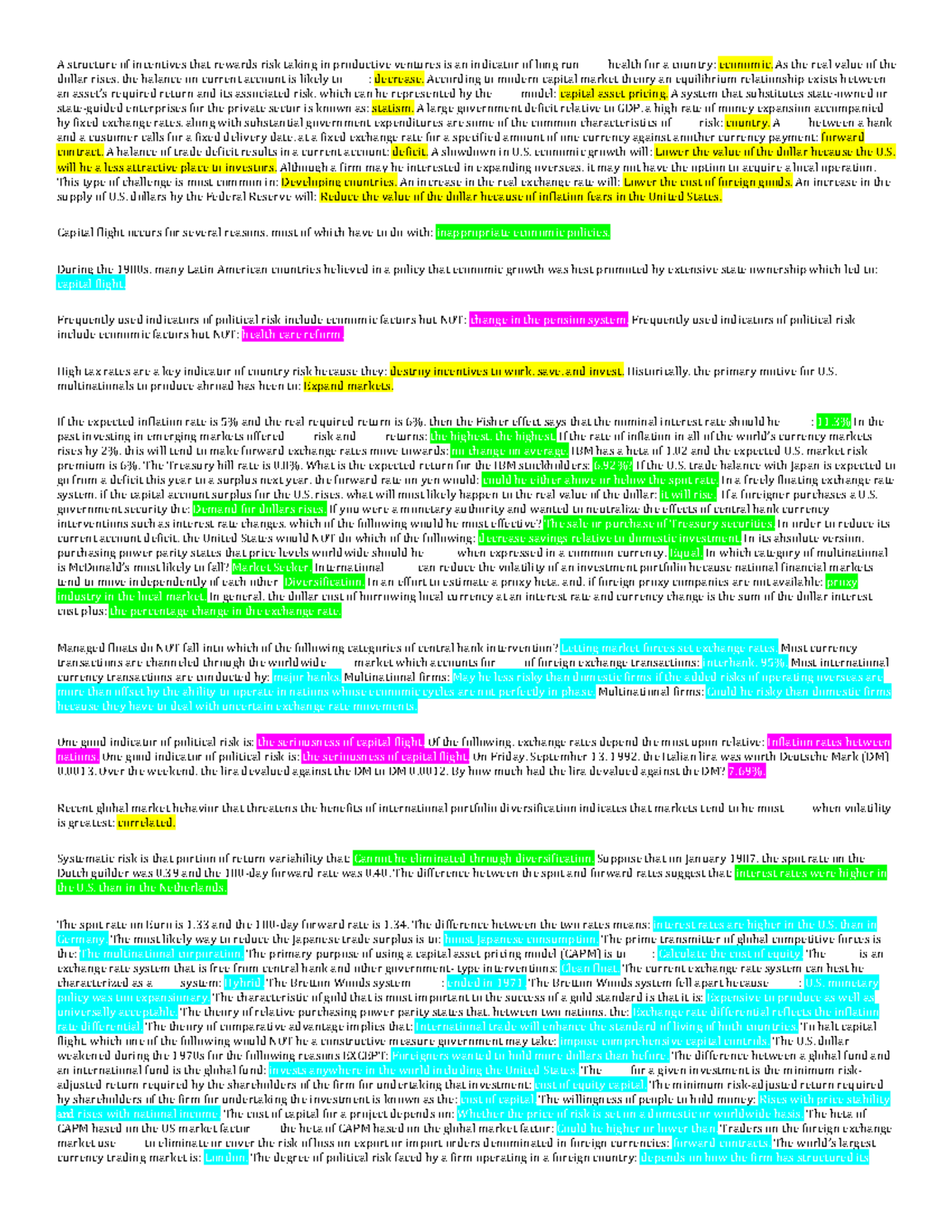FINA 470 cheat sheet for final exam - A structure of incentives that ...
