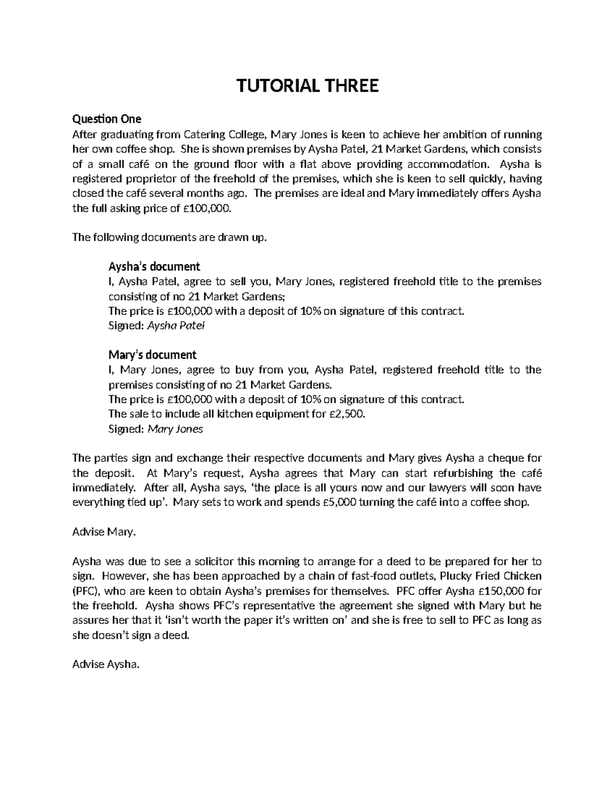 Land Tut 322 - tutorial work - TUTORIAL THREE Question One After ...