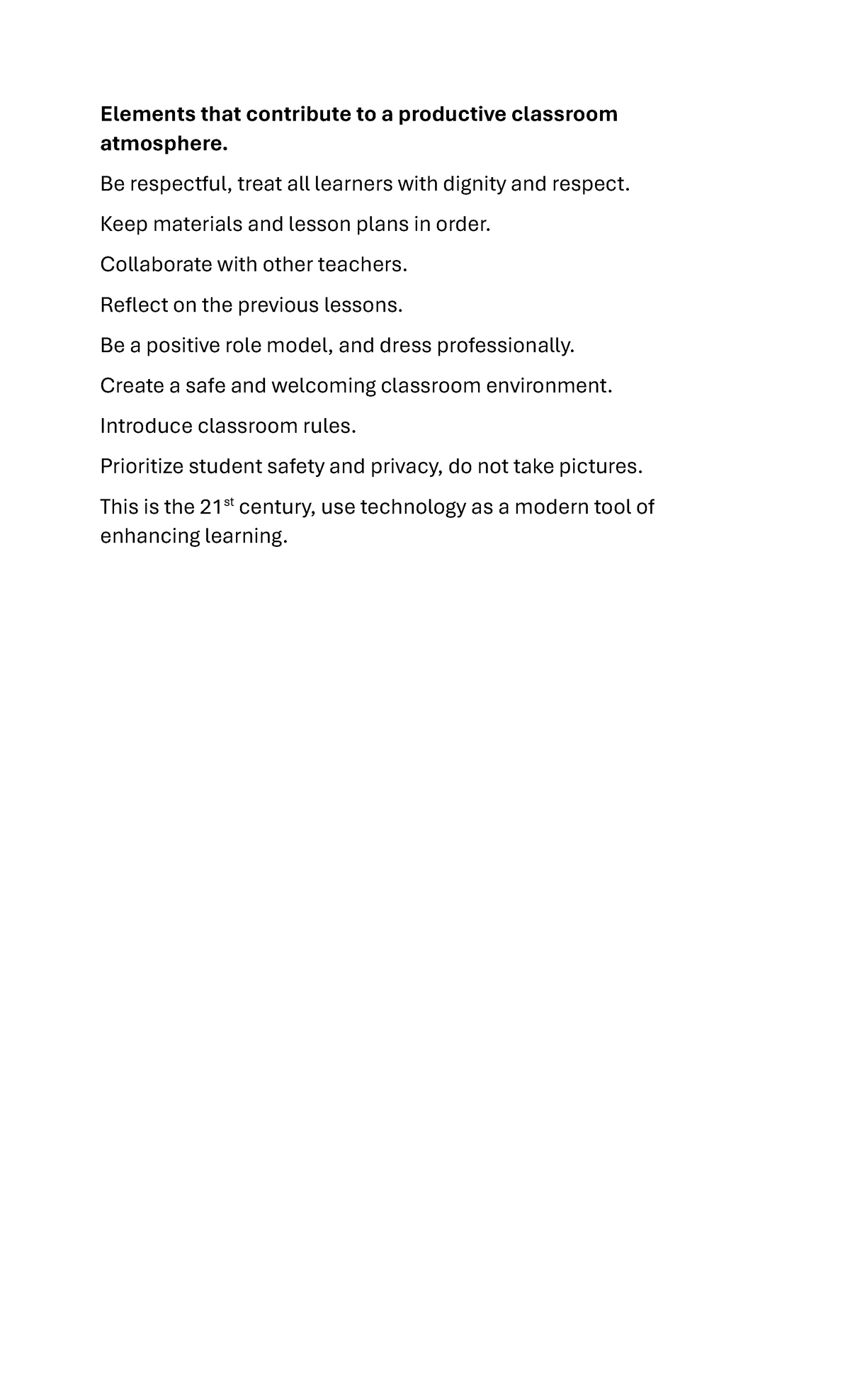 A Welcoming Classroom enviroment - Elements that contribute to a ...