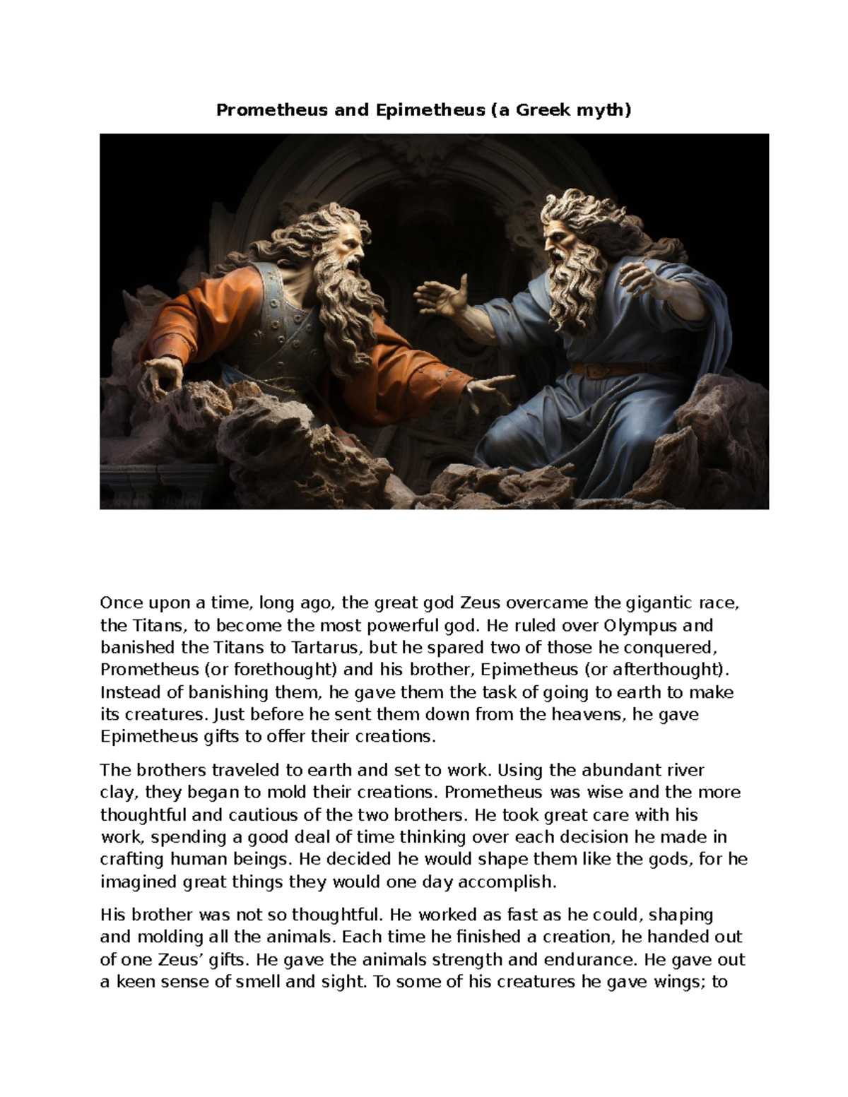 Prometheus and Epimetheus - He ruled over Olympus and banished the ...