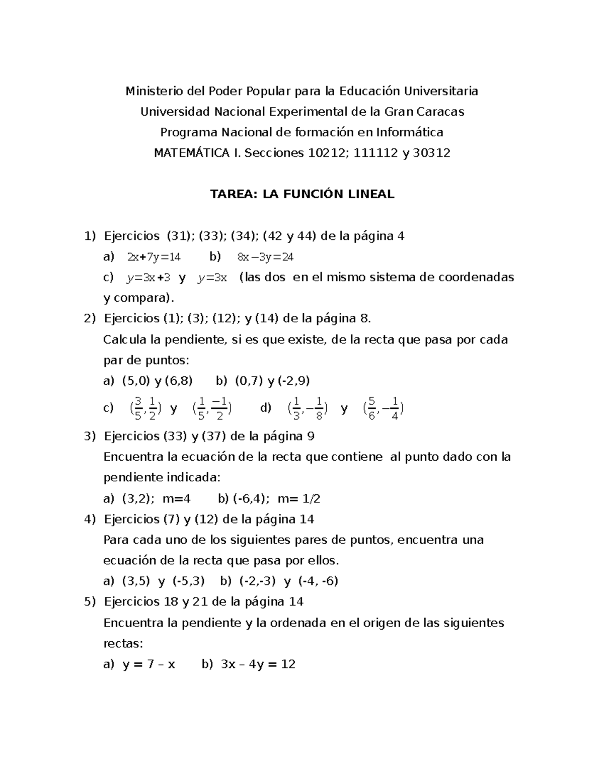Mat 1. Oct.2023 Tarea - Ejercicios de funciones matematicas - Ministerio del Poder Popular para ...