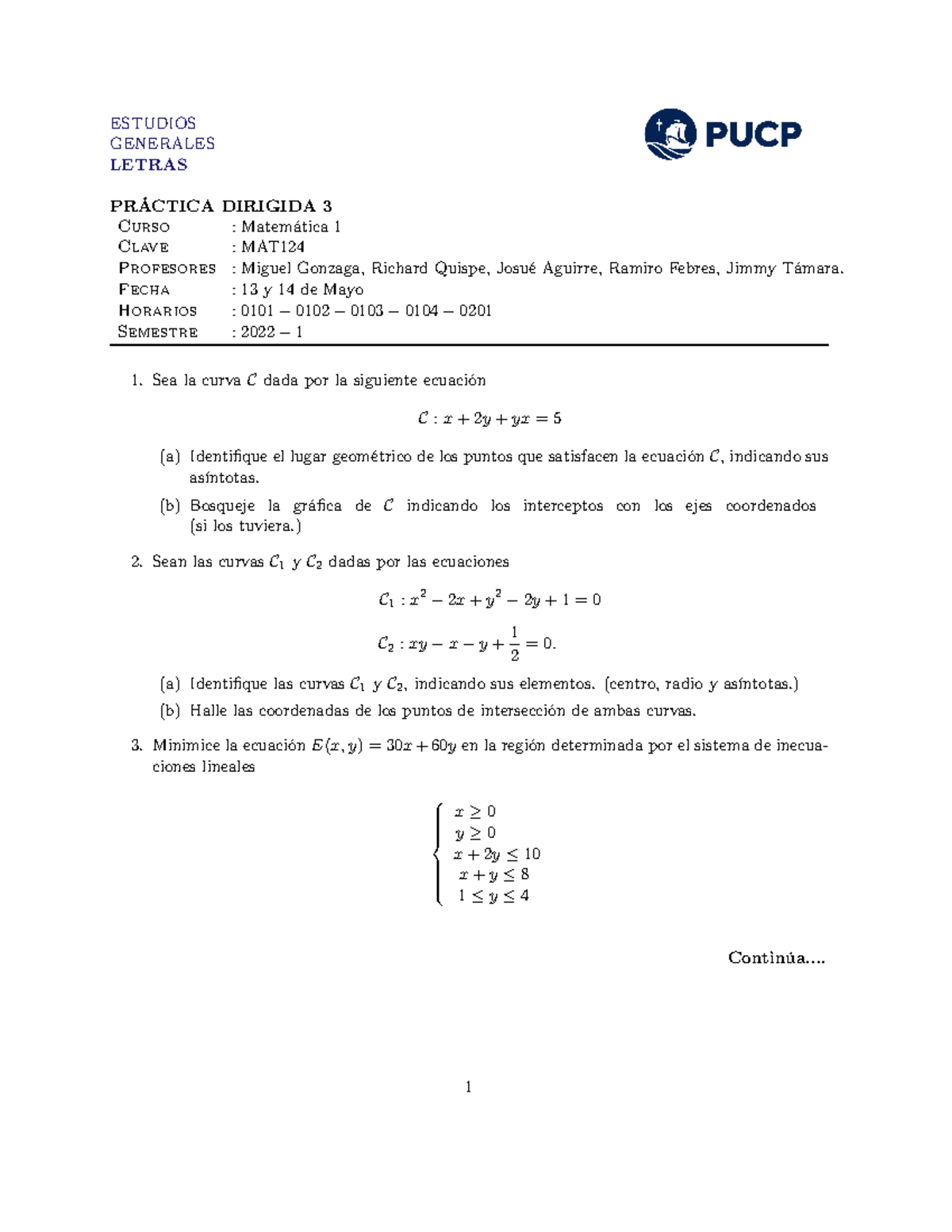 PD3 - PD3 MATE 1 2022-1 - ESTUDIOS GENERALES LETRAS PRÁCTICA DIRIGIDA 3 Curso :Matemática 1 ...