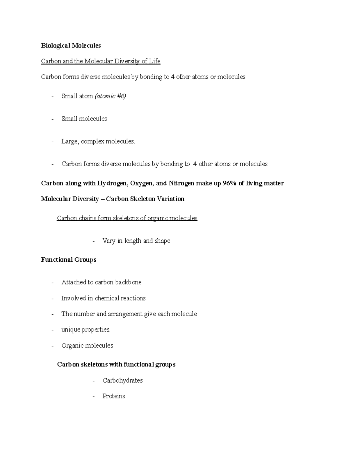Biological Molecules - Biological Molecules Carbon and the Molecular ...