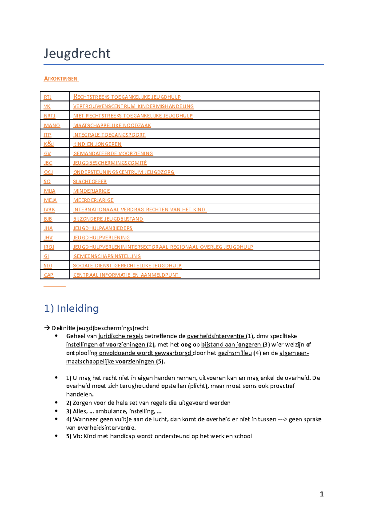 Jeugdrecht - Volledige samenvatting - Jeugdrecht A FKORTINGEN RTJ ...