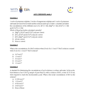 CHEM1051A Tut 6 2024 v2 - CHEM TUT 6 - CHEM1051A - Tutorial 6 This tutorial covers elementary ...
