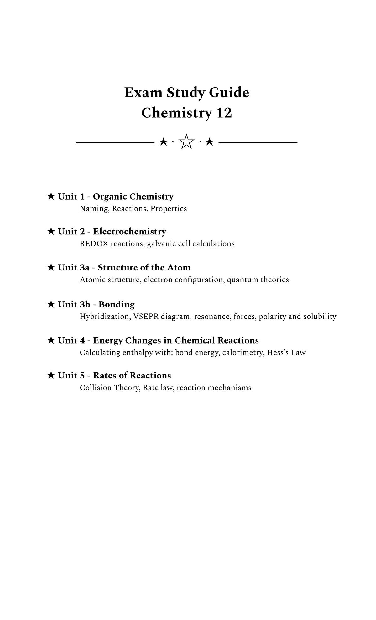 Chemistry Study Guide: Organic Chemistry Electrochemistry Atom ...