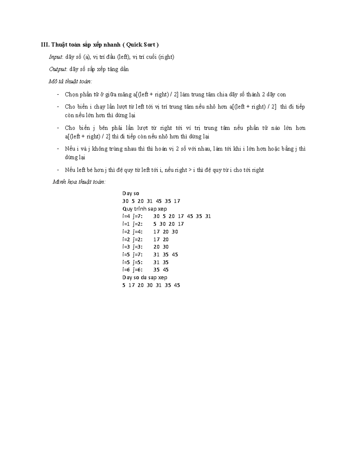 Quick Sort - 213123 - III. Thuật toán sắp xếp nhanh ( Quick Sort ...